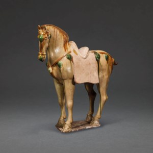 A LARGE SANCAI-GLAZED POTTERY FIGURE OF A HORSE, TANG DYNASTY (AD 618 ...