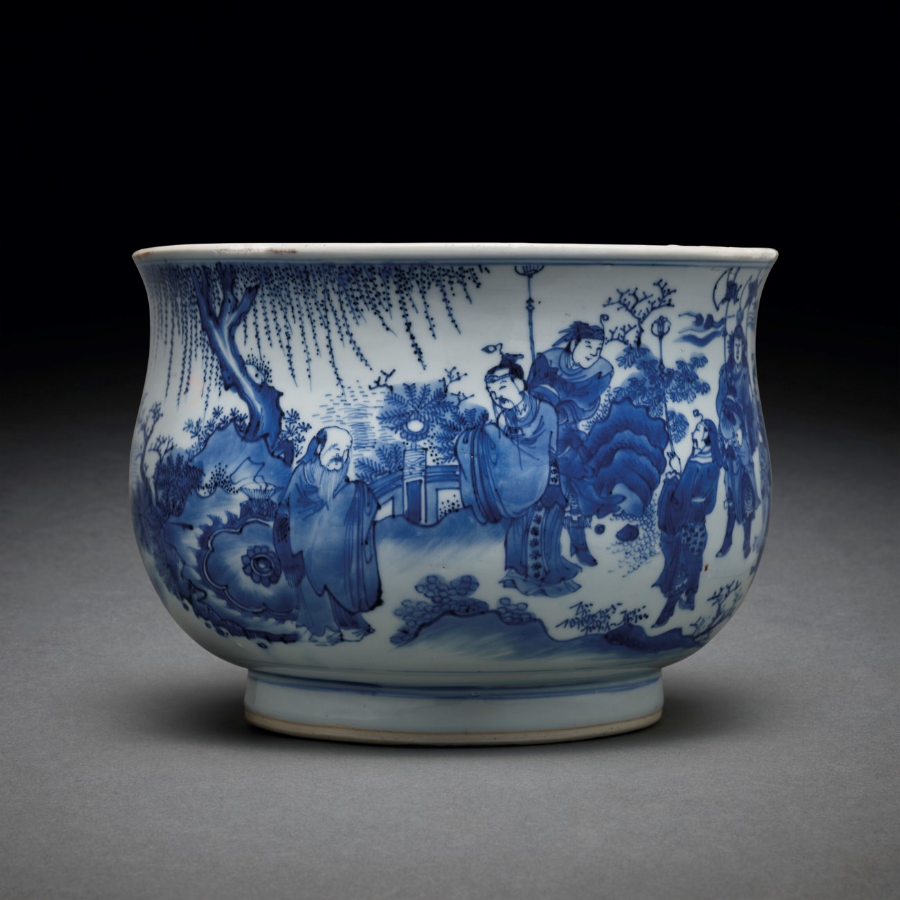 A FINELY PAINTED BLUE AND WHITE `FIGURAL' CENSER, CHONGZHEN PERIOD ...