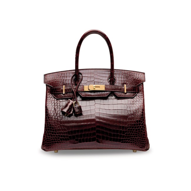 A SHINY BOURGOGNE POROSUS CROCODILE BIRKIN 30 WITH GOLD HARDWARE ...