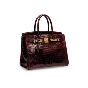 A SHINY BOURGOGNE POROSUS CROCODILE BIRKIN 30 WITH GOLD HARDWARE ...