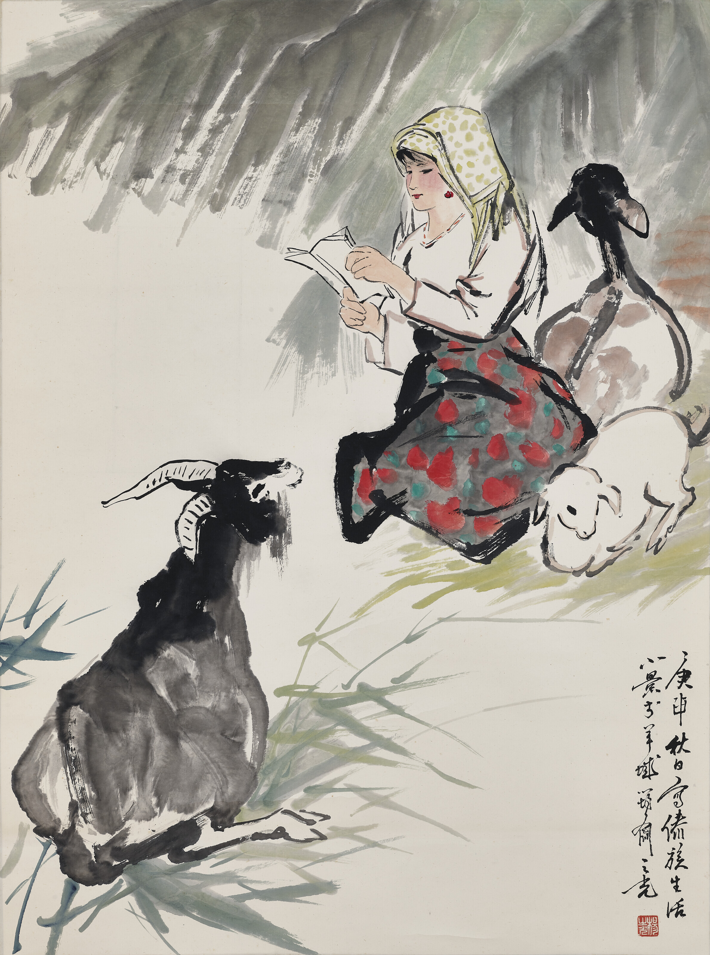 YANG ZHIGUANG (1930-2016), Lady and Goats | Christie’s