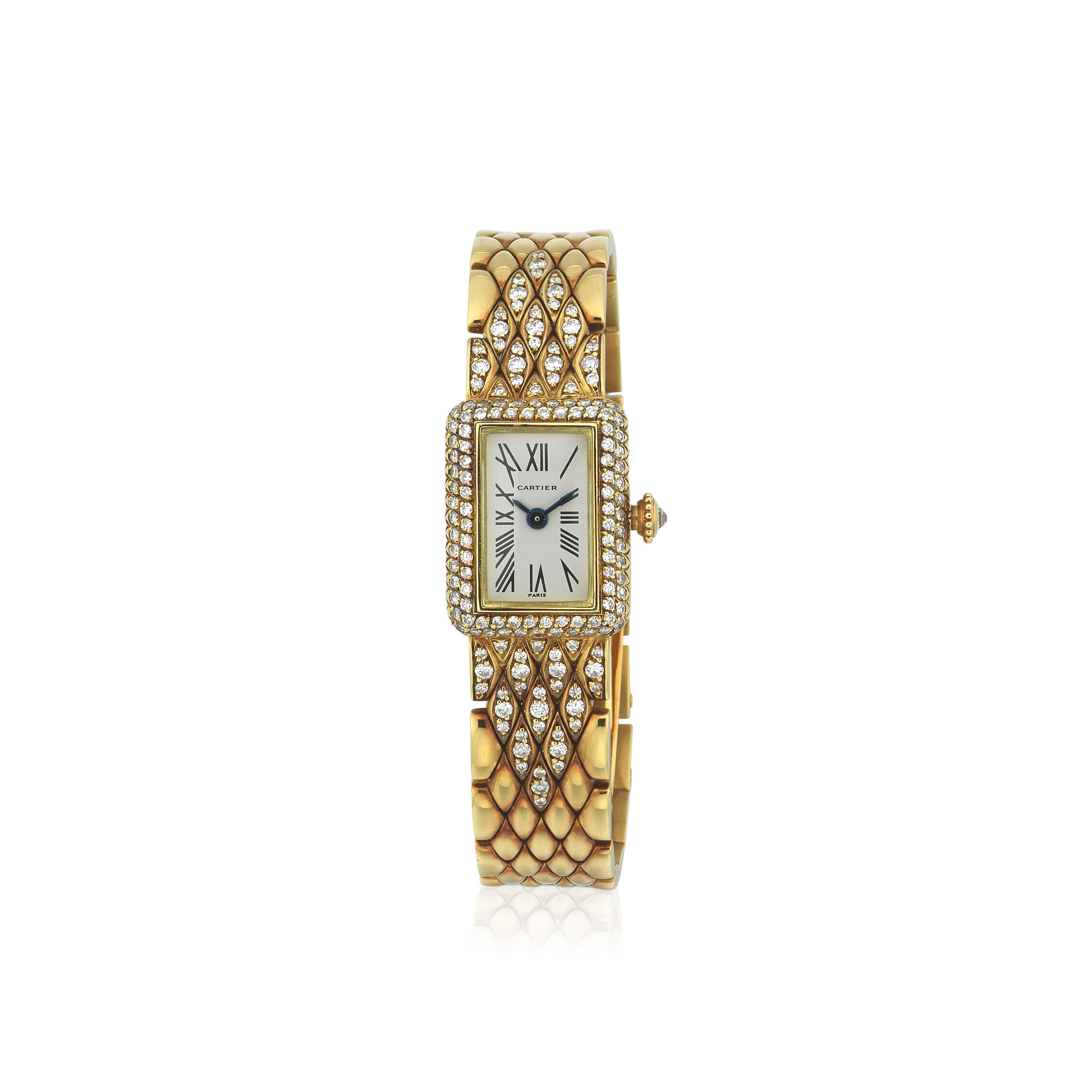 CARTIER 'TANK ALLONGÉE' GOLD AND DIAMOND WRISTWATCH, | Christie’s