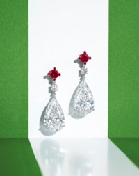 IMPRESSIVE DIAMOND AND RUBY EARRINGS, BY MOUSSAIEFF | Christie's