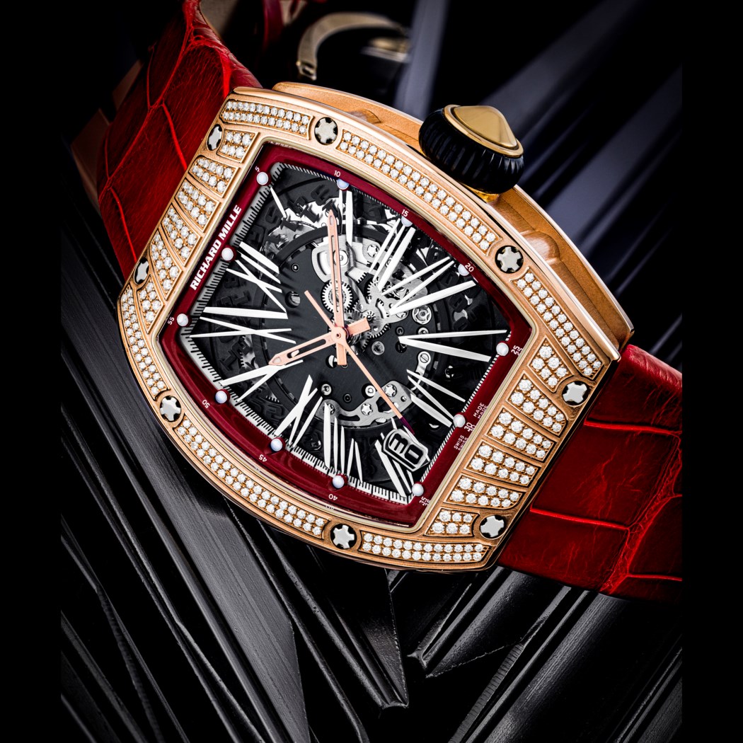 RICHARD MILLE. AN 18K PINK GOLD AND DIAMOND-SET AUTOMATIC SEMI ...