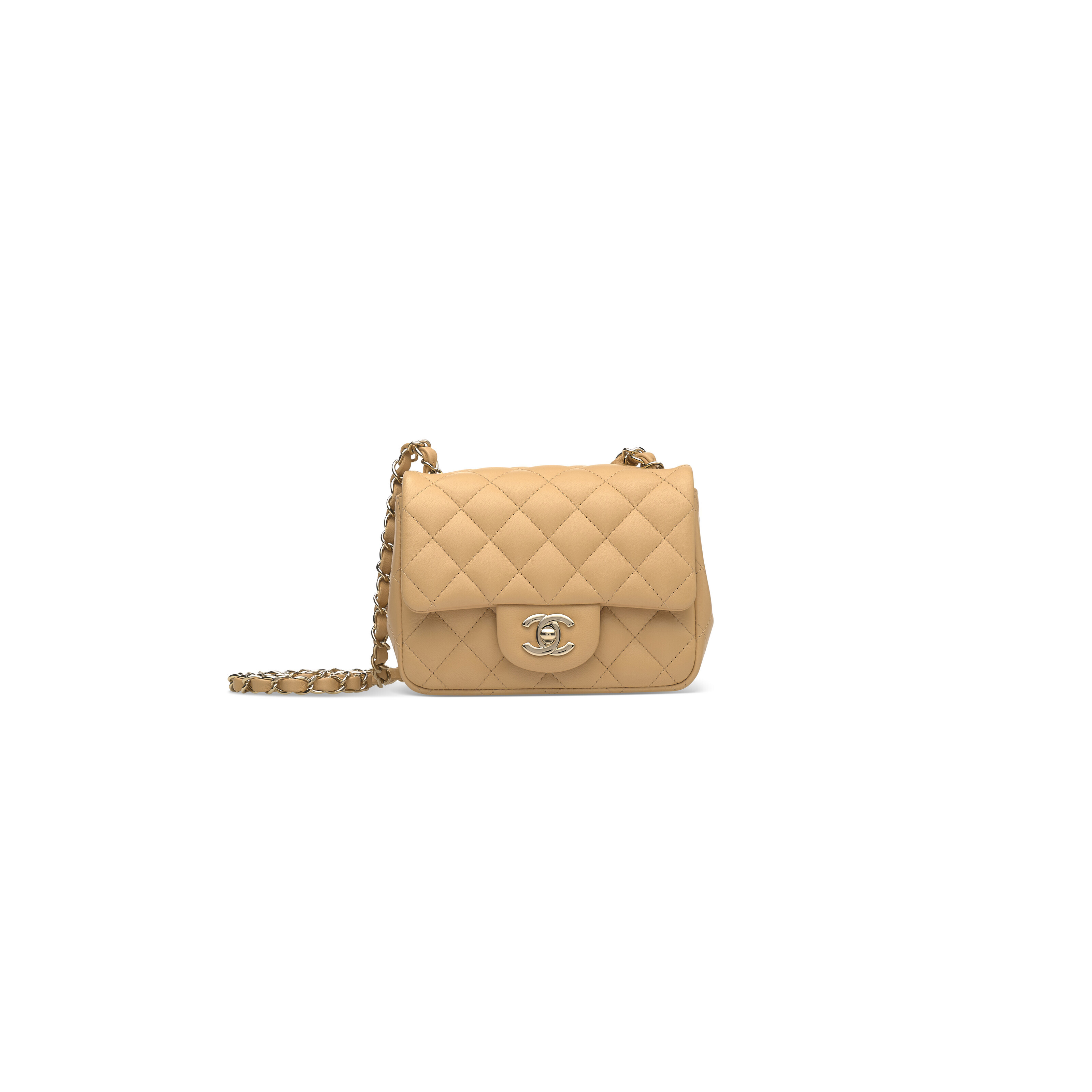 A NUDE QUILTED LAMBSKIN LEATHER MINI SQUARE FLAP BAG WITH LIGHT GOLD ...