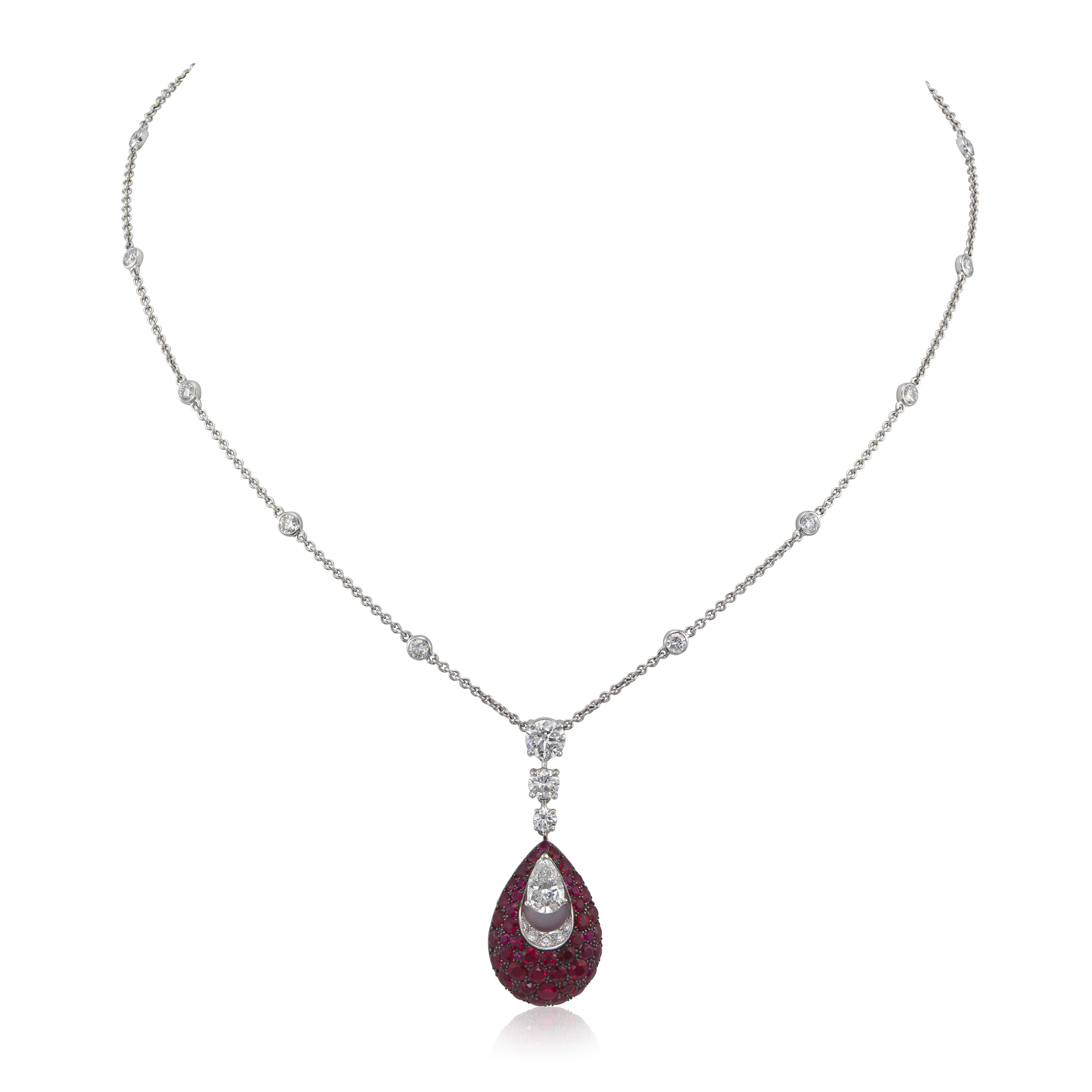 GRAFF DIAMOND 'BOMBÉ PAVILION' AND RUBY PENDENT NECKLACE, | Christie’s
