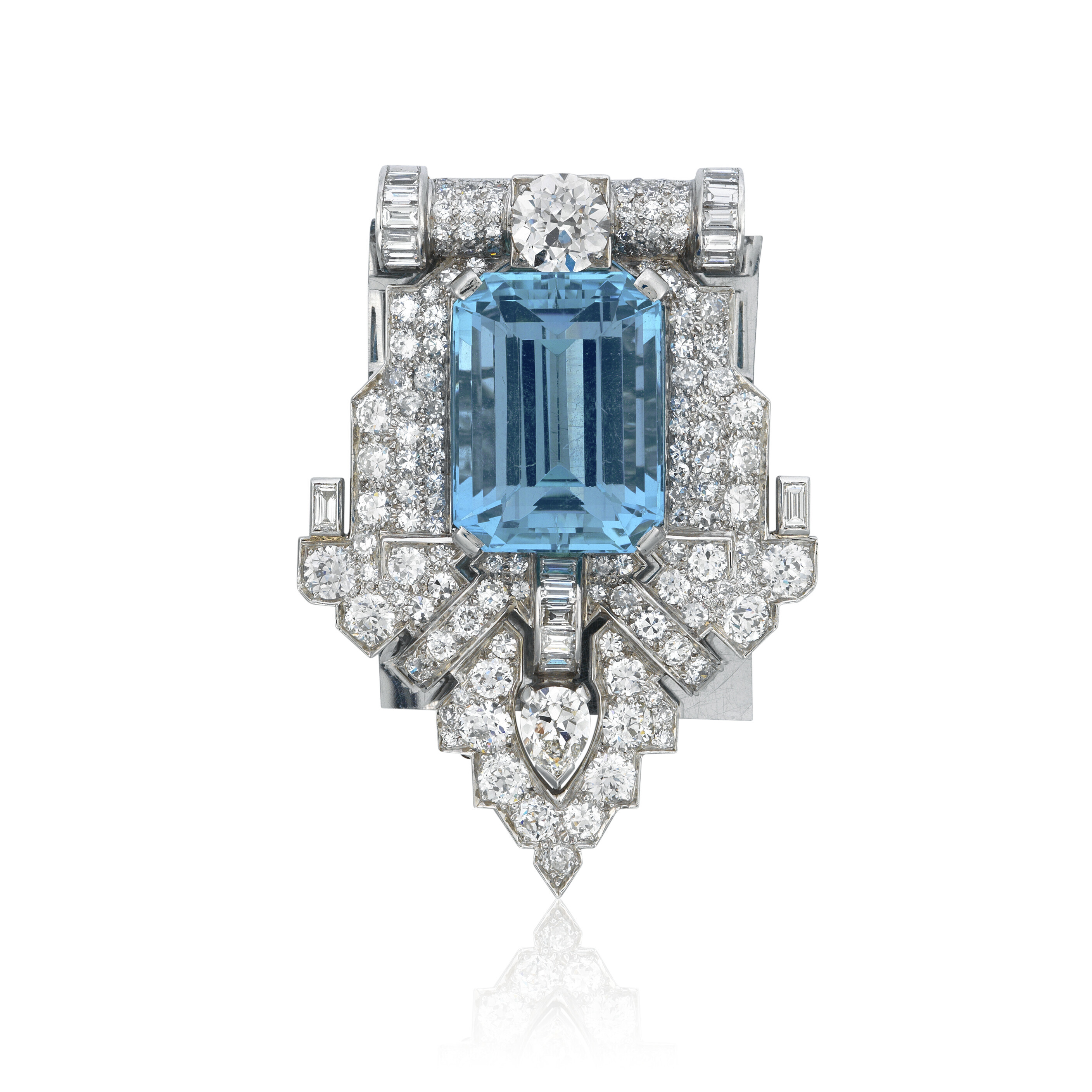 AQUAMARINE AND DIAMOND BROOCH, | Christie’s