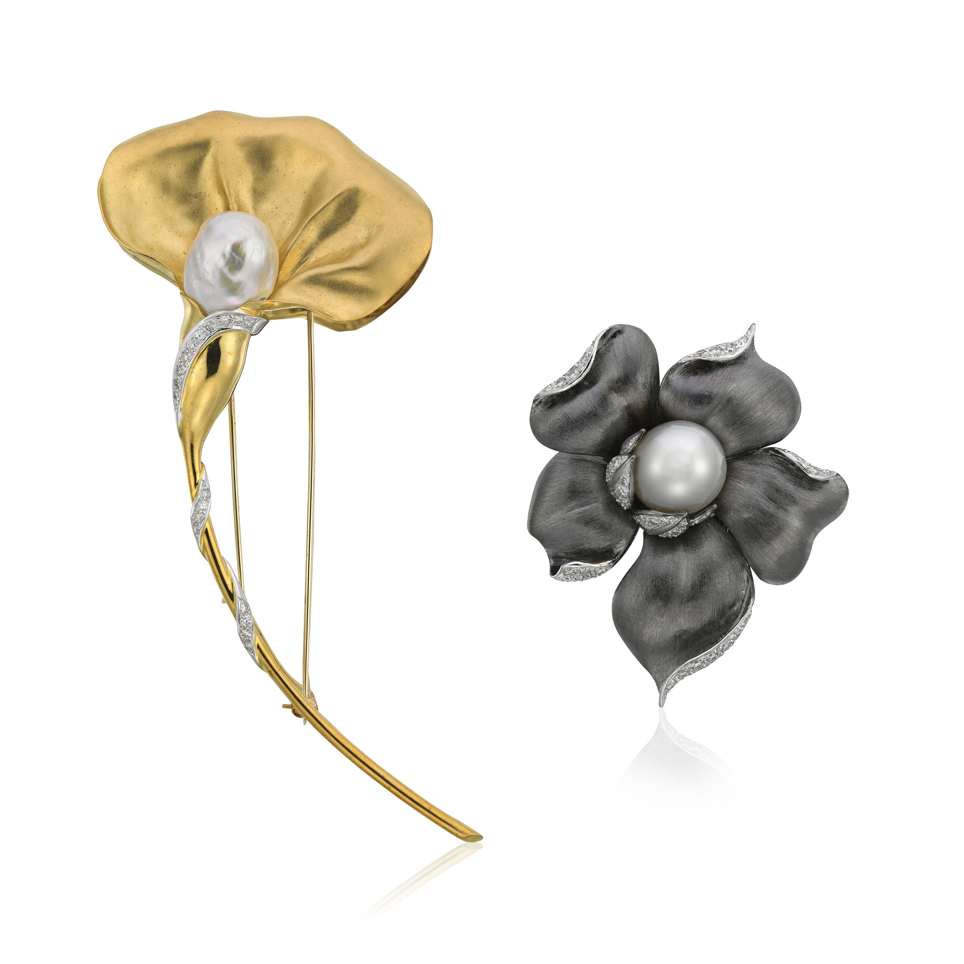 TWO CULTURED PEARL AND DIAMOND BROOCH, | Christie’s