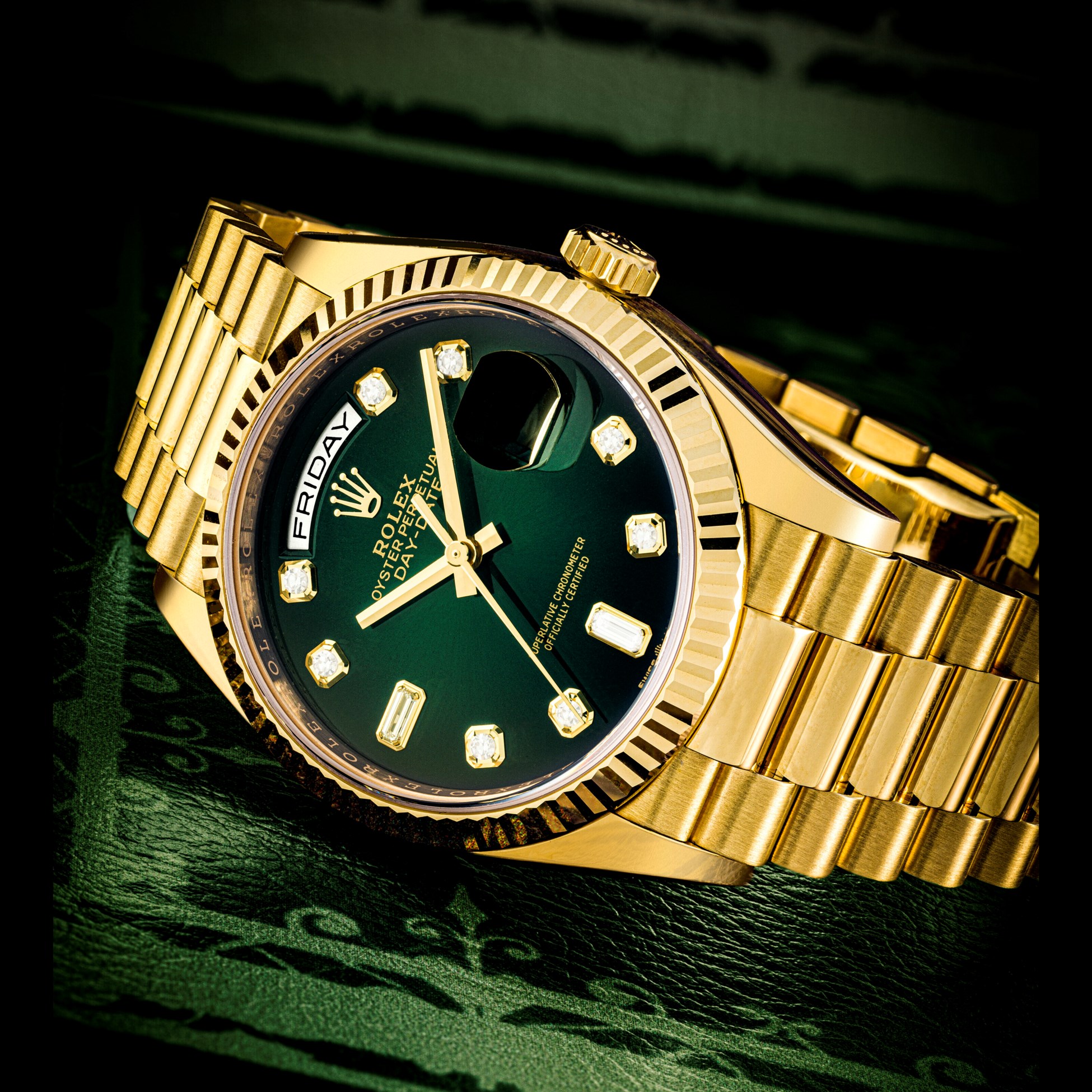 ROLEX. AN 18K GOLD AND DIAMOND-SET AUTOMATIC WRISTWATCH WITH SWEEP ...