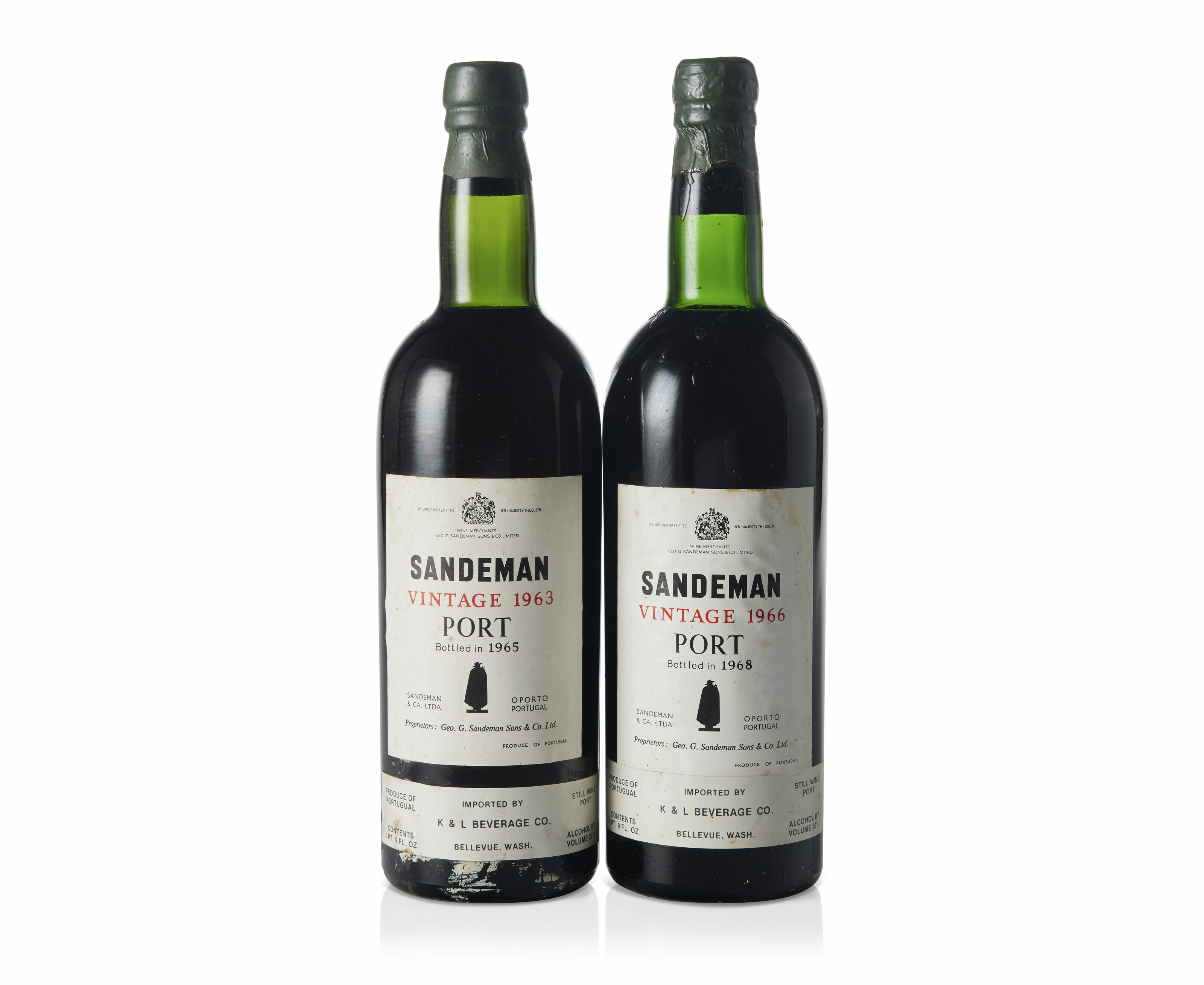 Sandeman 1963 & 1966, 1963Embossed metal capsuleSlightly bin-soiled ...