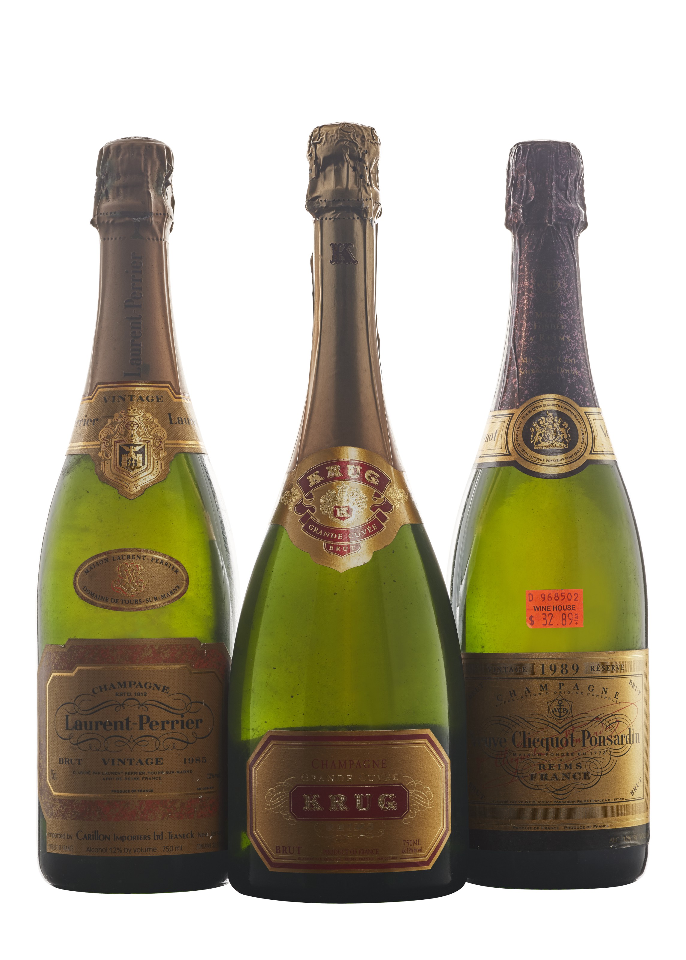 Mixed Champagne, Krug, Grand Cuvee MVSlightly bin-soiled labels (3 ...