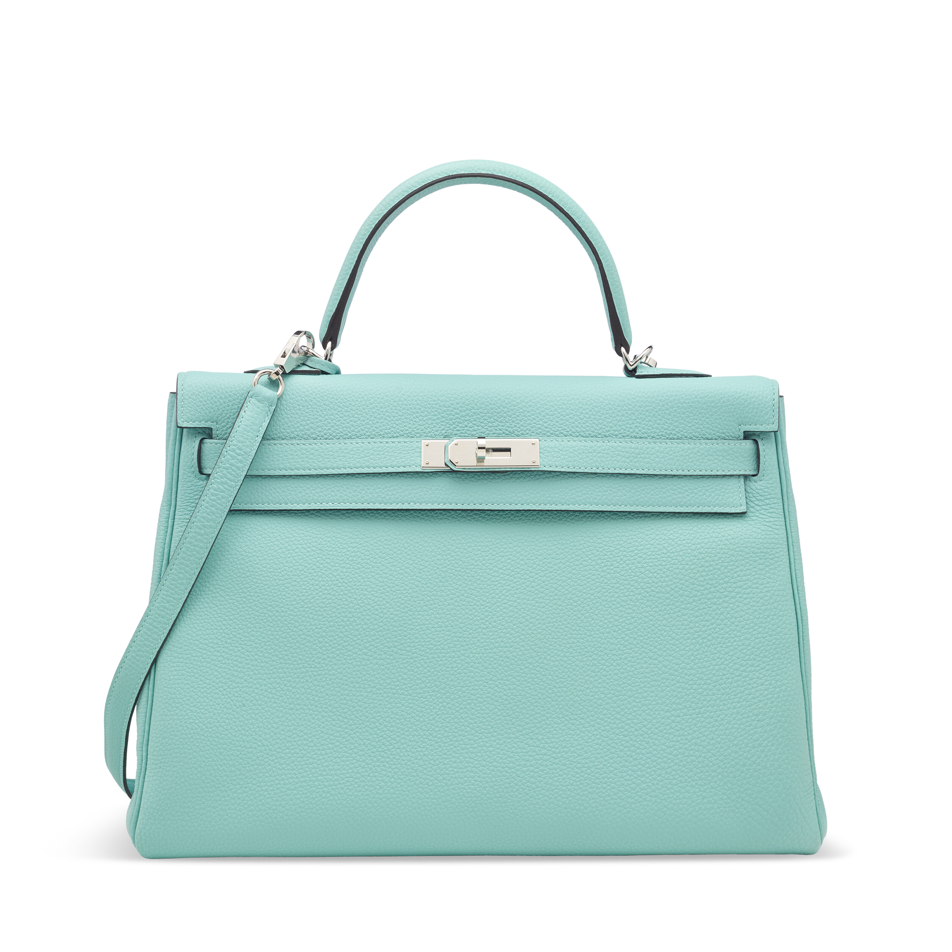 A BLEU ATOLL TOGO LEATHER RETOURNÉ KELLY 35 WITH PALLADIUM HARDWARE ...