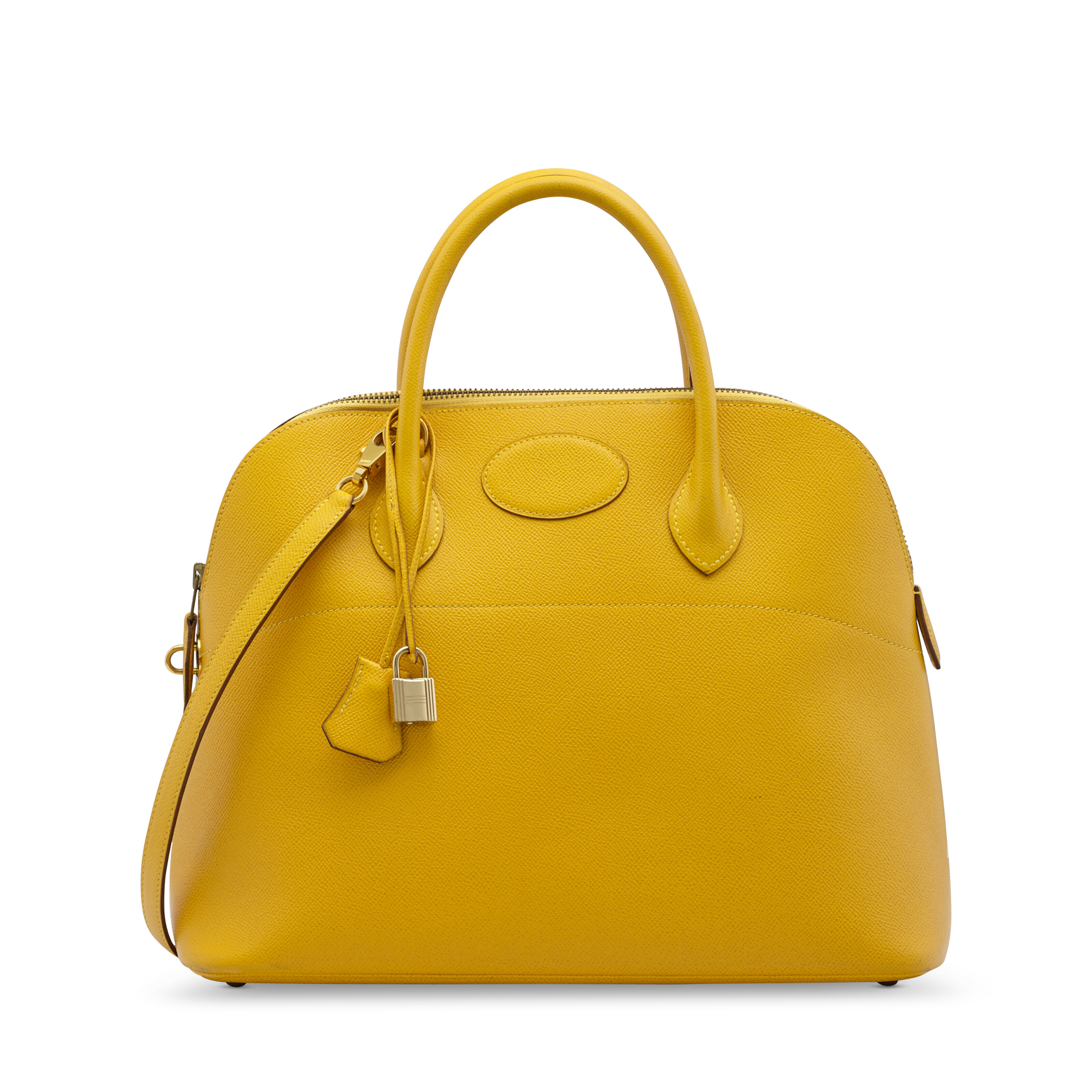 A JAUNE COURCHEVEL LEATHER BOLIDE 35 WITH GOLD HARDWARE, HERMÈS, 1992 ...