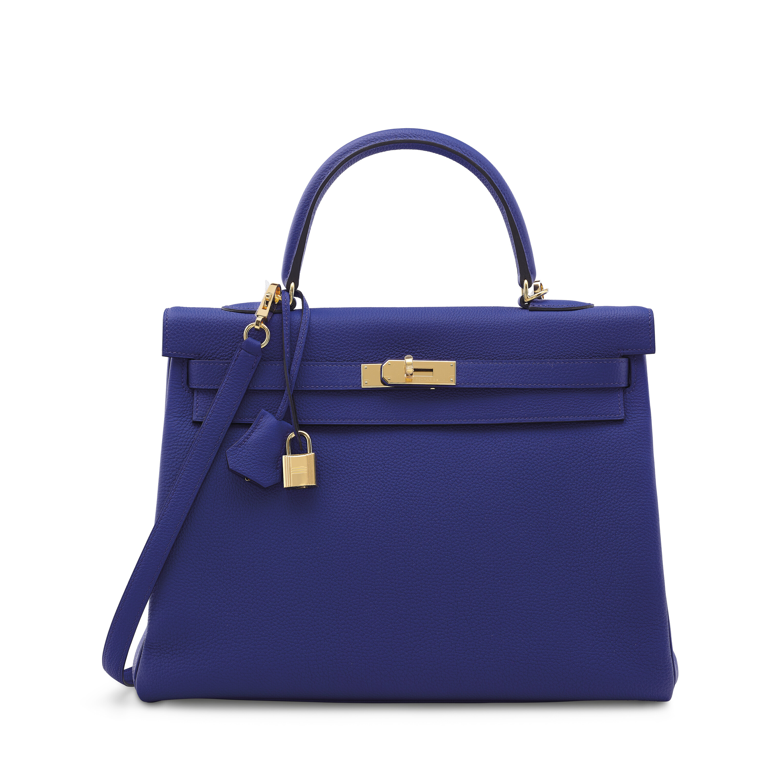 A BLEU ÉLECTRIQUE TOGO LEATHER RETOURNÉ KELLY 35 WITH GOLD HARDWARE ...