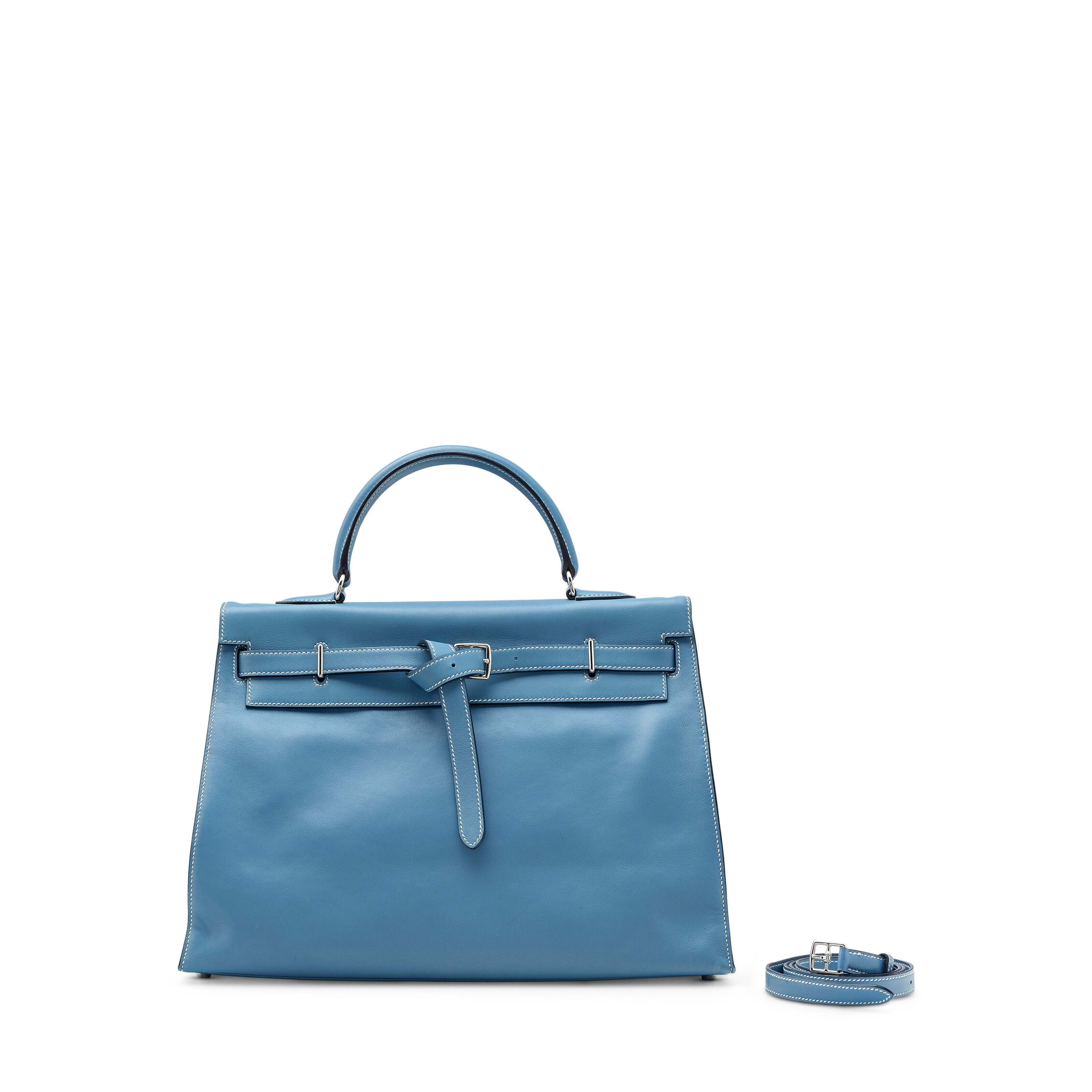 A BLEU JEAN SWIFT LEATHER KELLY FLAT 35 WITH PALLADIUM HARDWARE, HERMÈS ...