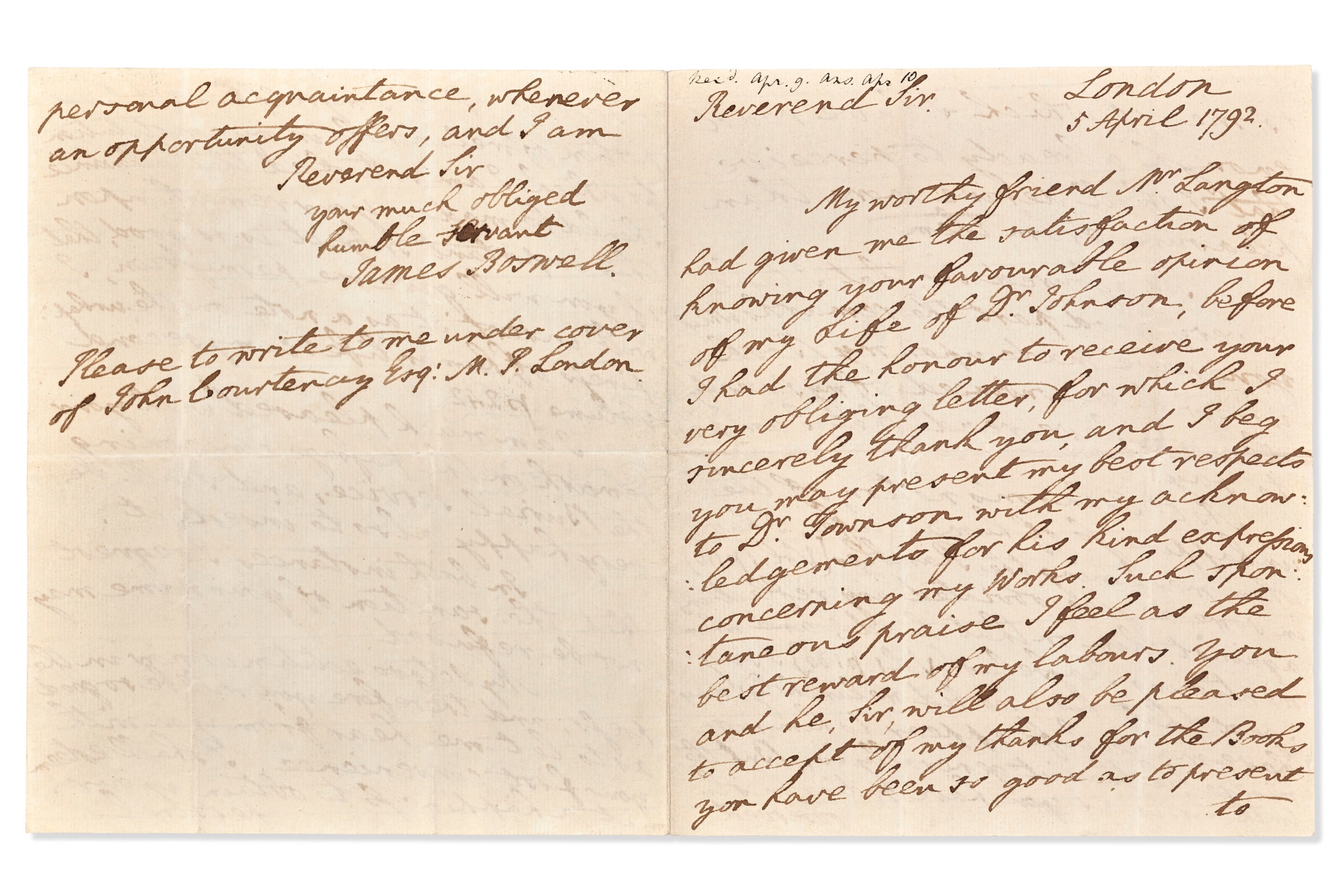 Autograph letter signed on The Life of Samuel Johnson, James Boswell, 5 ...