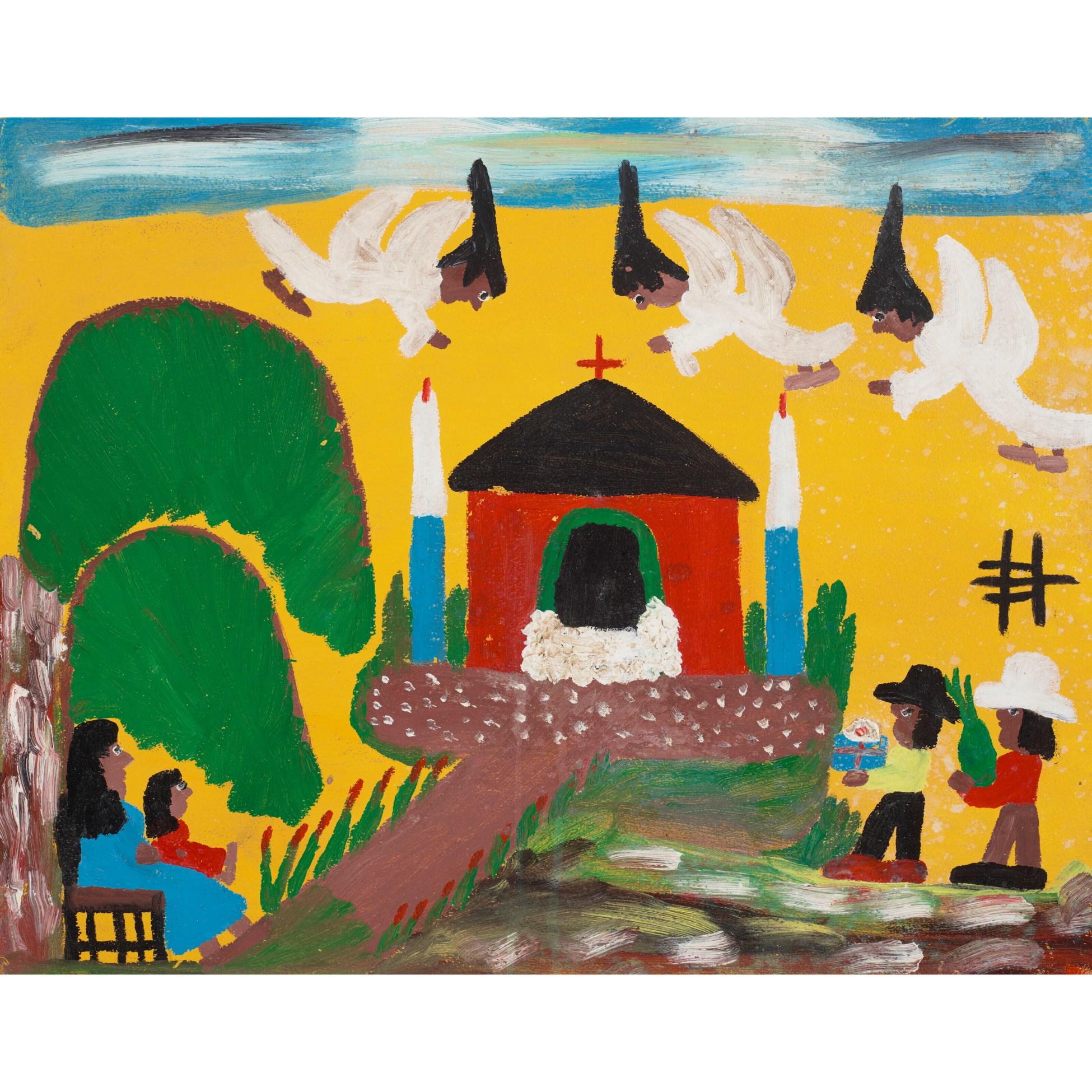 CLEMENTINE HUNTER (1887-1988), Angels Over Melrose Plantation, 1960s ...