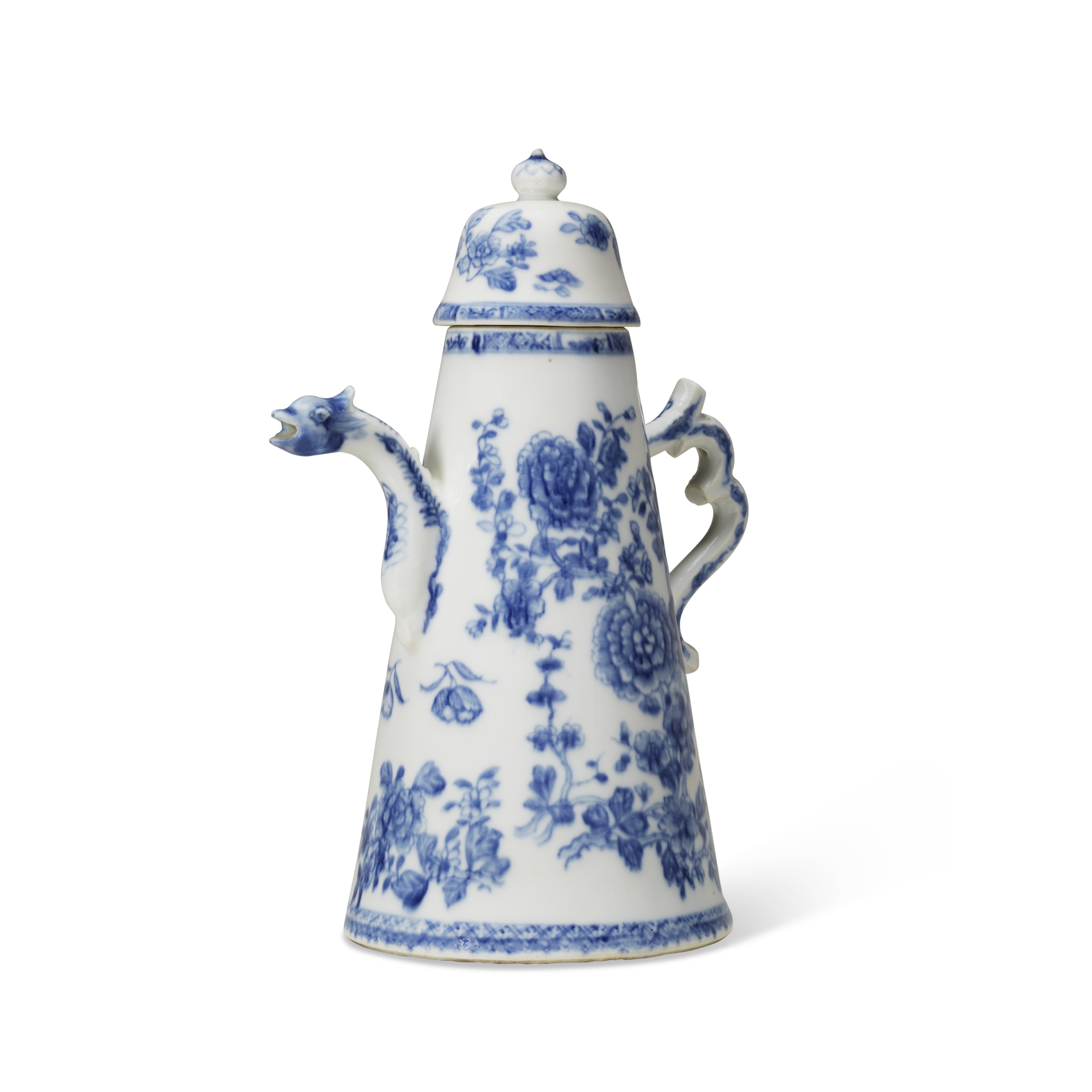 A CHINESE EXPORT PORCELAIN BLUE AND WHITE COFFEE-POT AND COVER ...