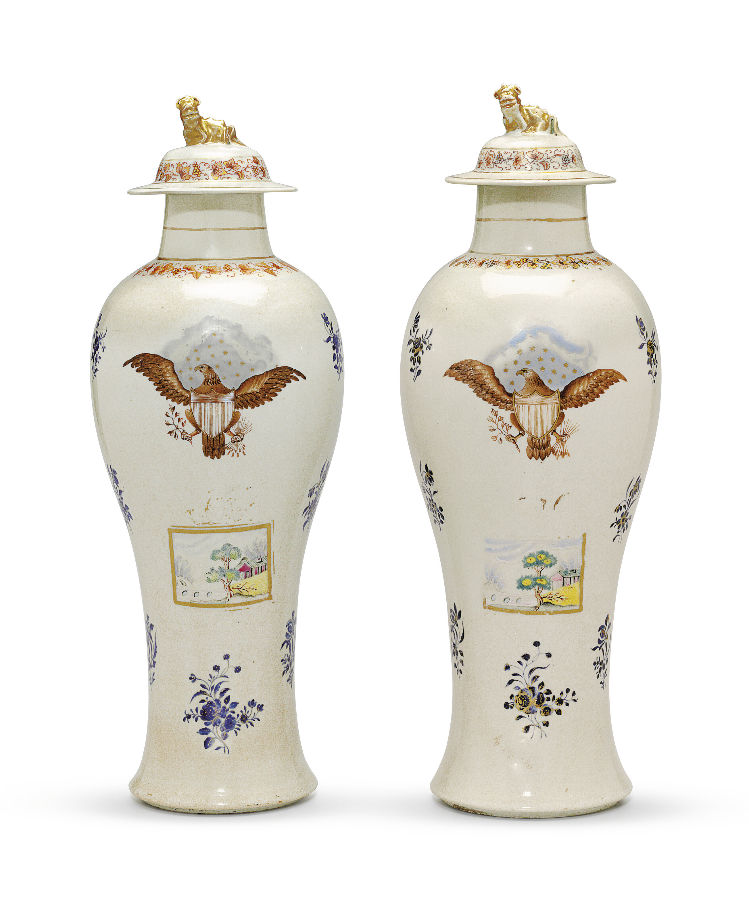 A LARGE PAIR OF CHINESE EXPORT PORCELAIN 'AMERICAN MARKET' VASES AND ...