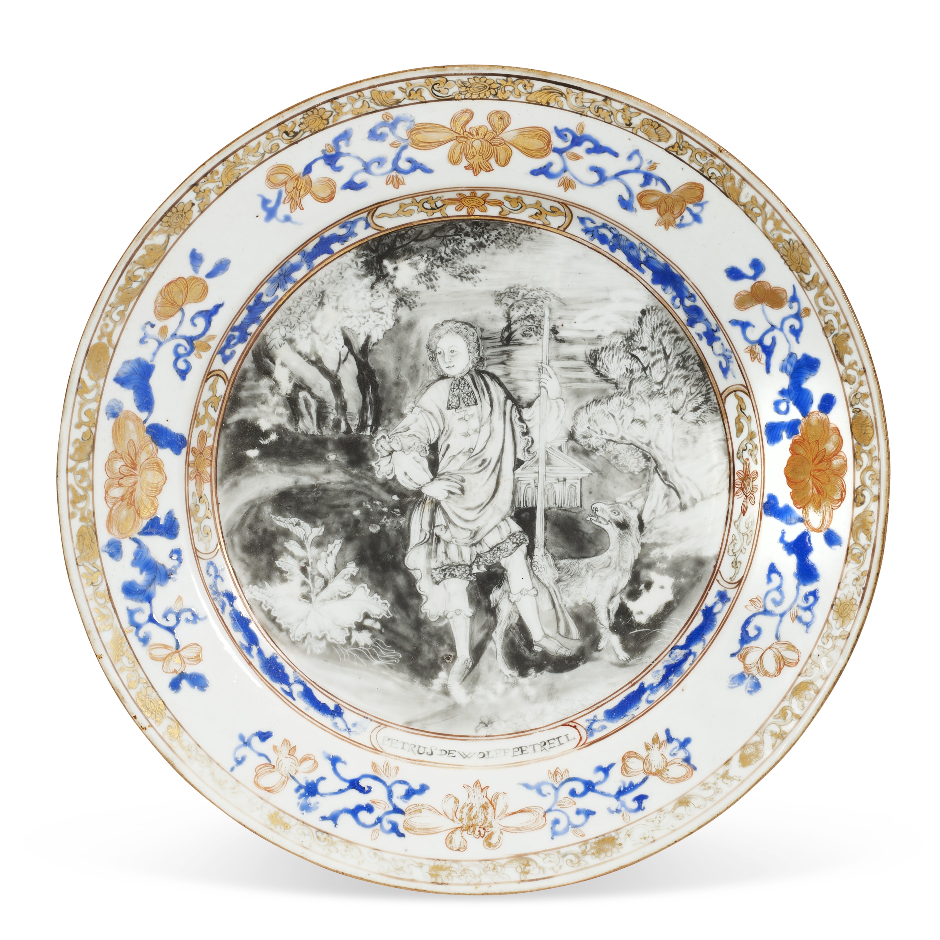 A CHINESE EXPORT PORCELAIN 'BURGHLEY' PLATE, EARLY QIANLONG PERIOD ...