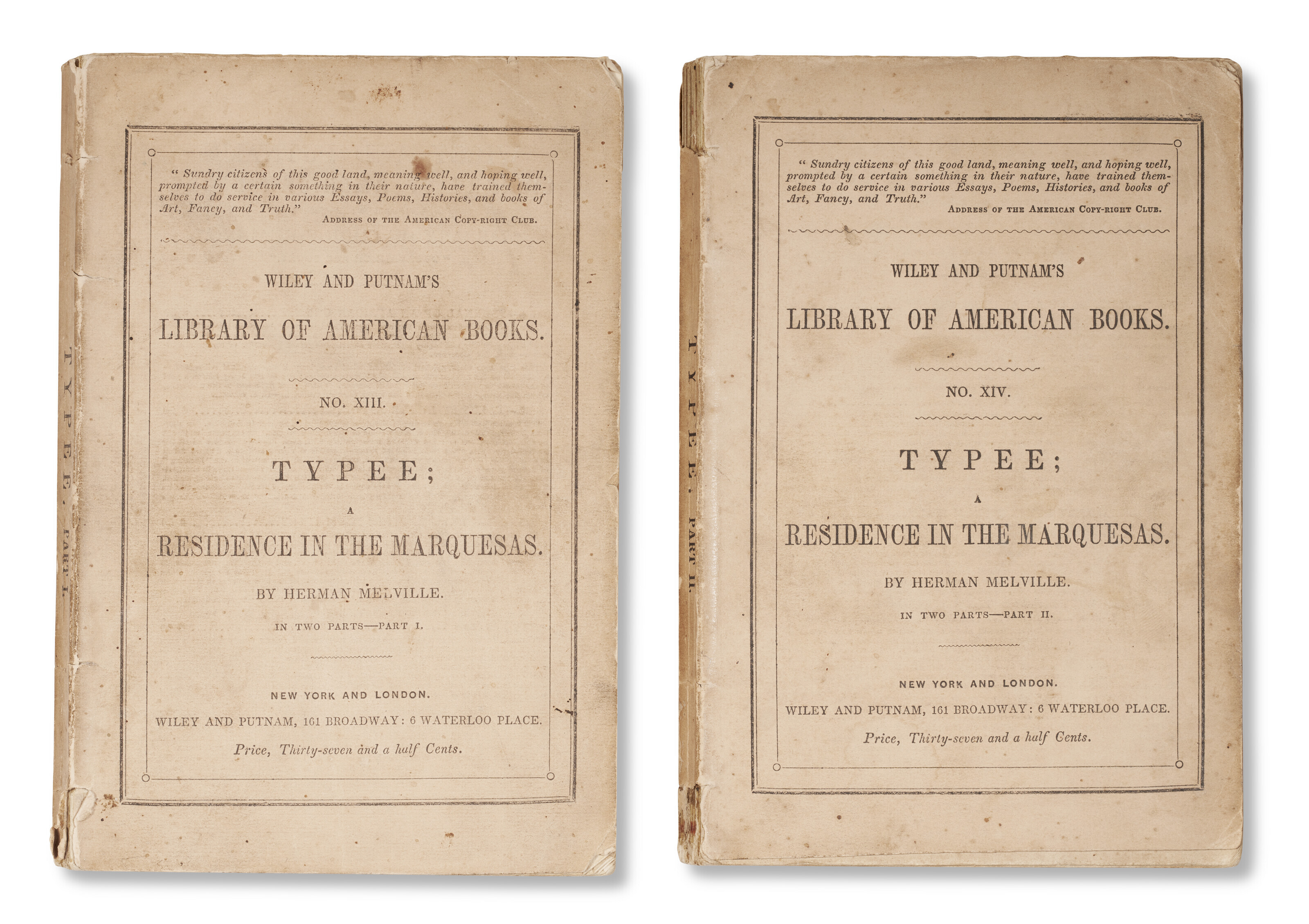Typee, first American edition in wrappers, Herman Melville, 1846 ...