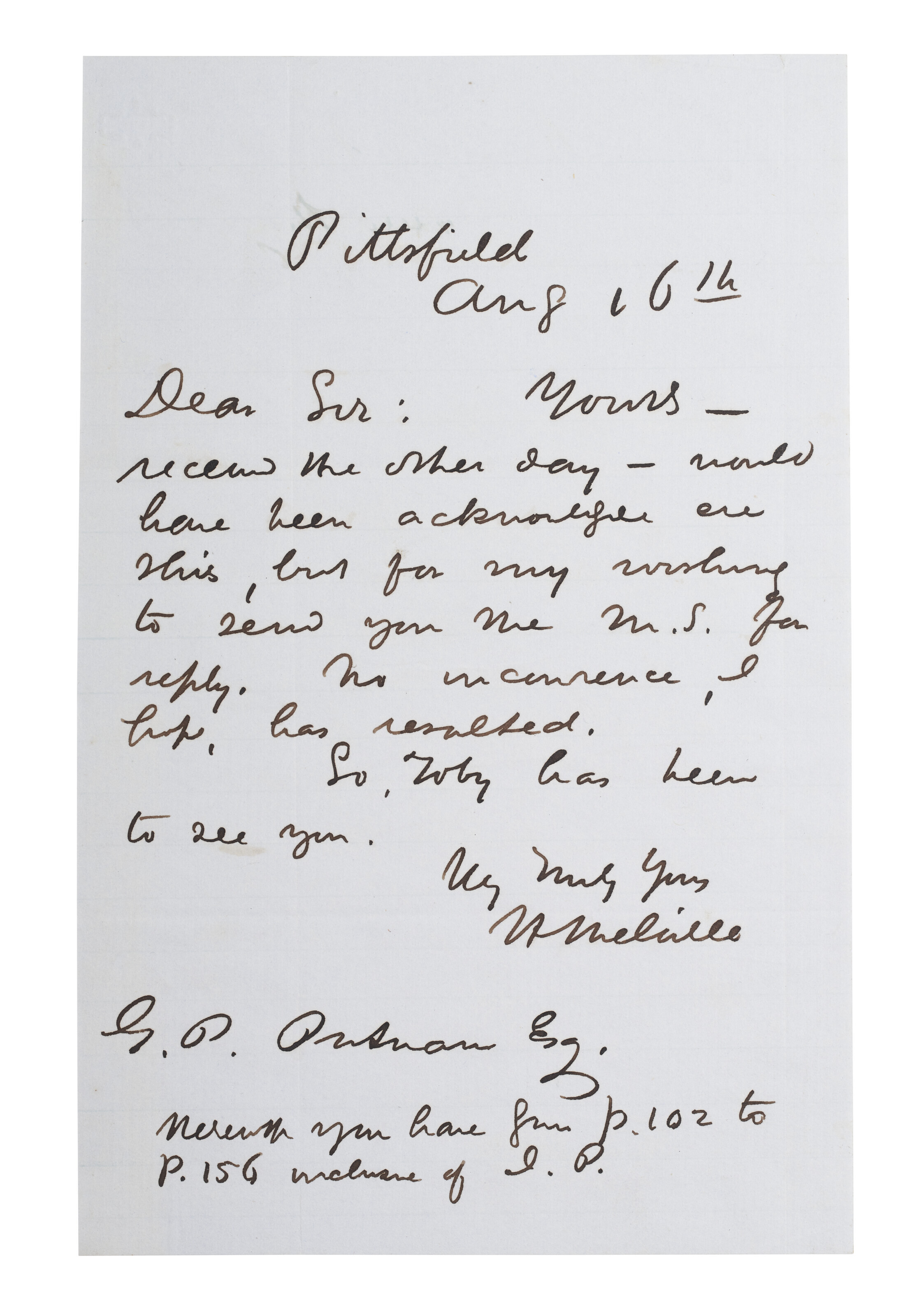 Sending an installment of Israel Potter, Herman Melville, 16 August ...