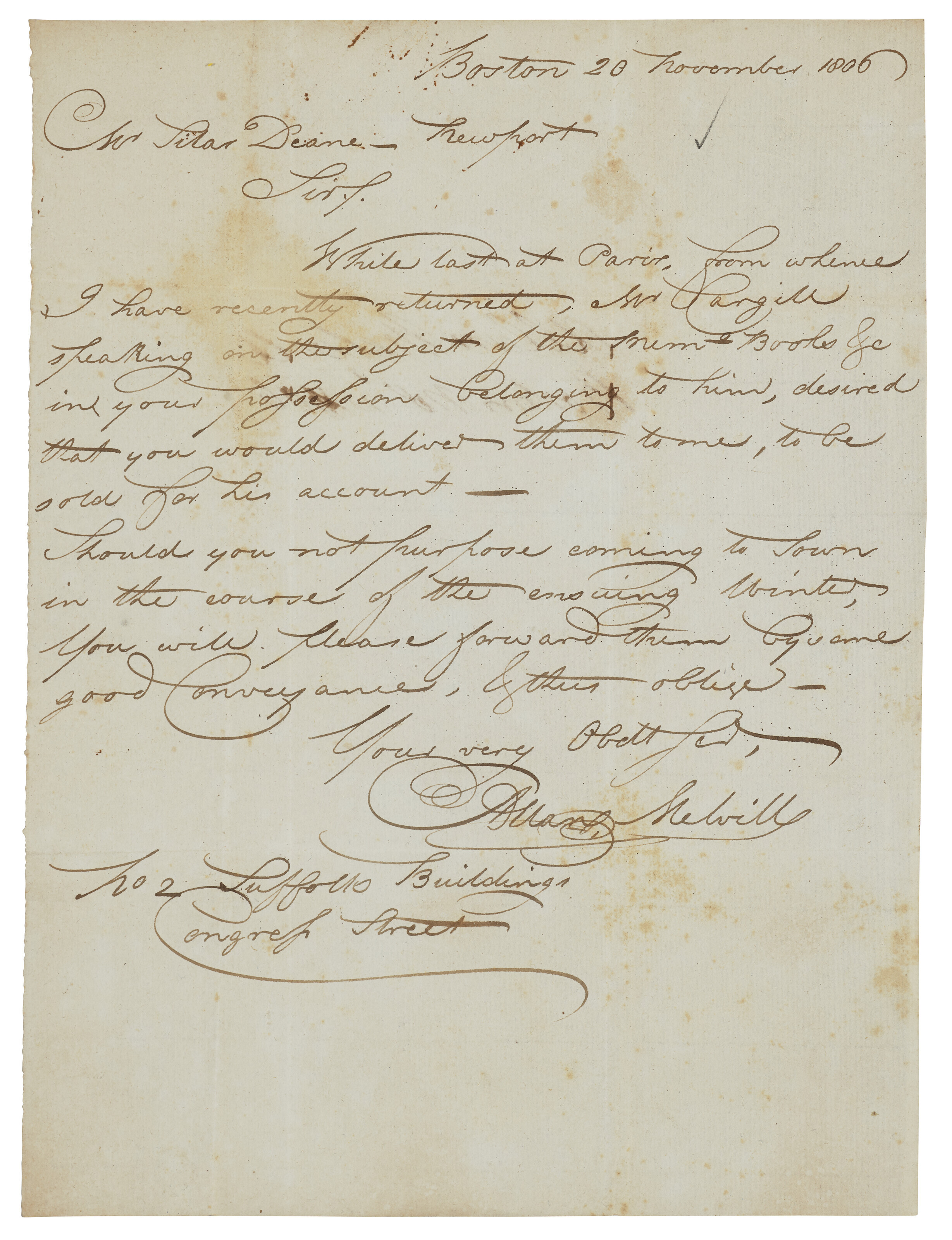 An early business letter, Allan Melvill, 20 November 1806 | Christie’s