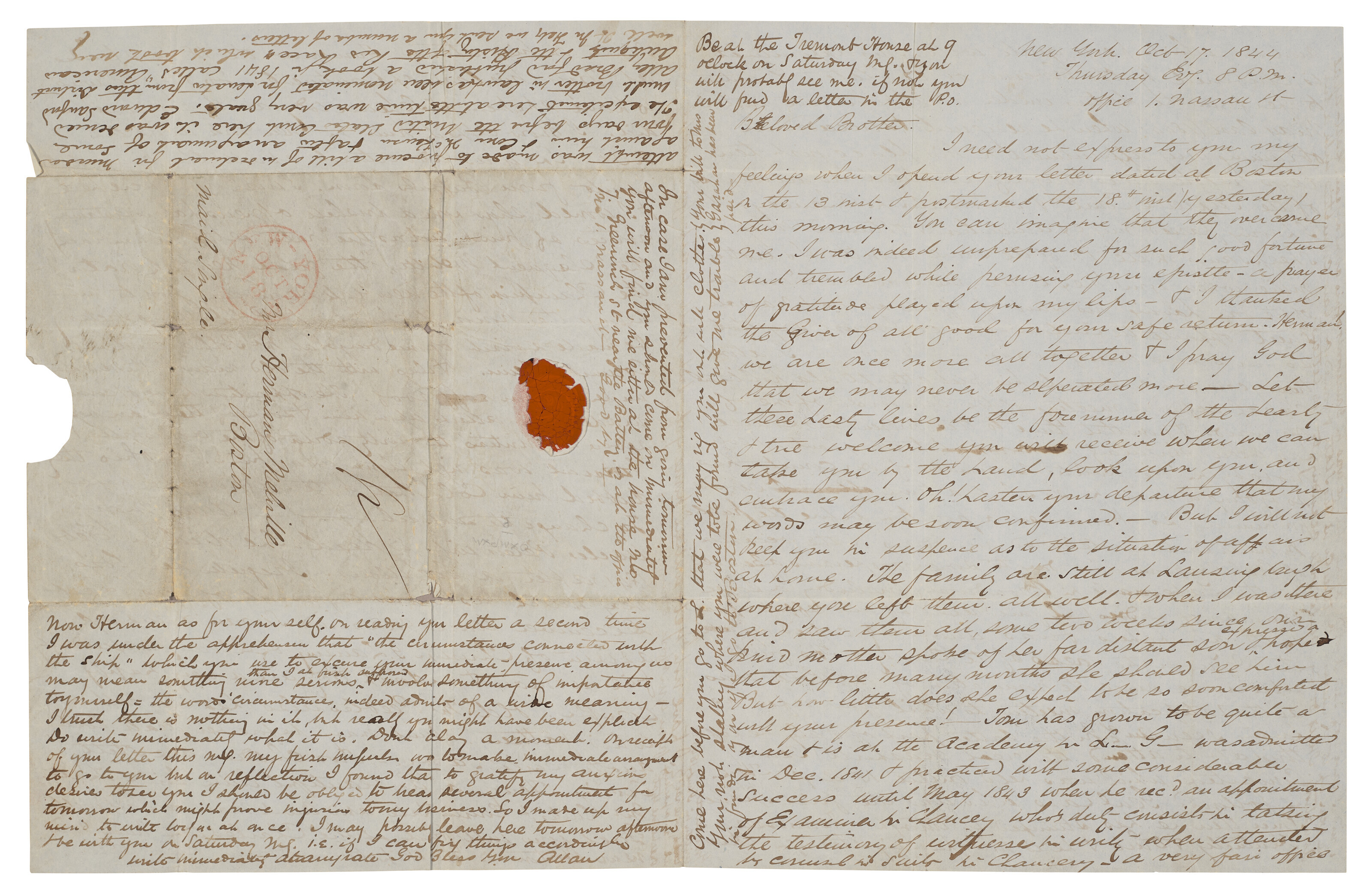 On his brother Herman's return from the sea, Allan Melville, 17 October ...