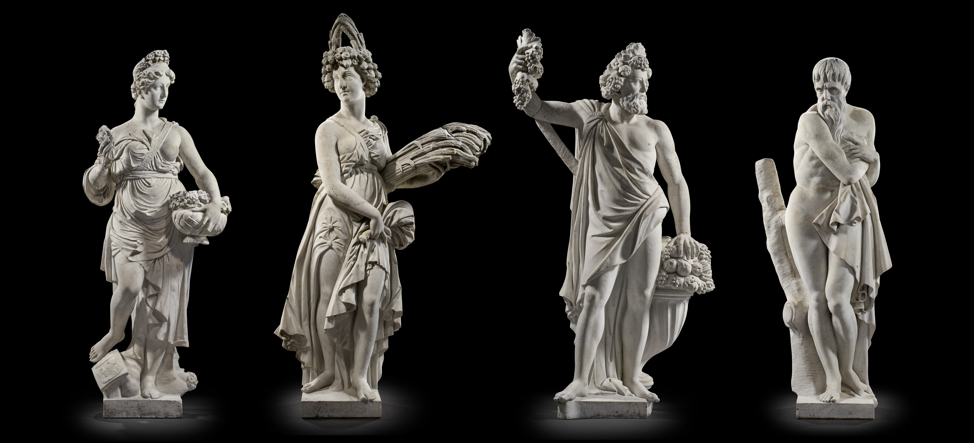 A GROUP OF FOUR MARBLE FIGURES OF THE FOUR SEASONS, AFTER PIETRO ...