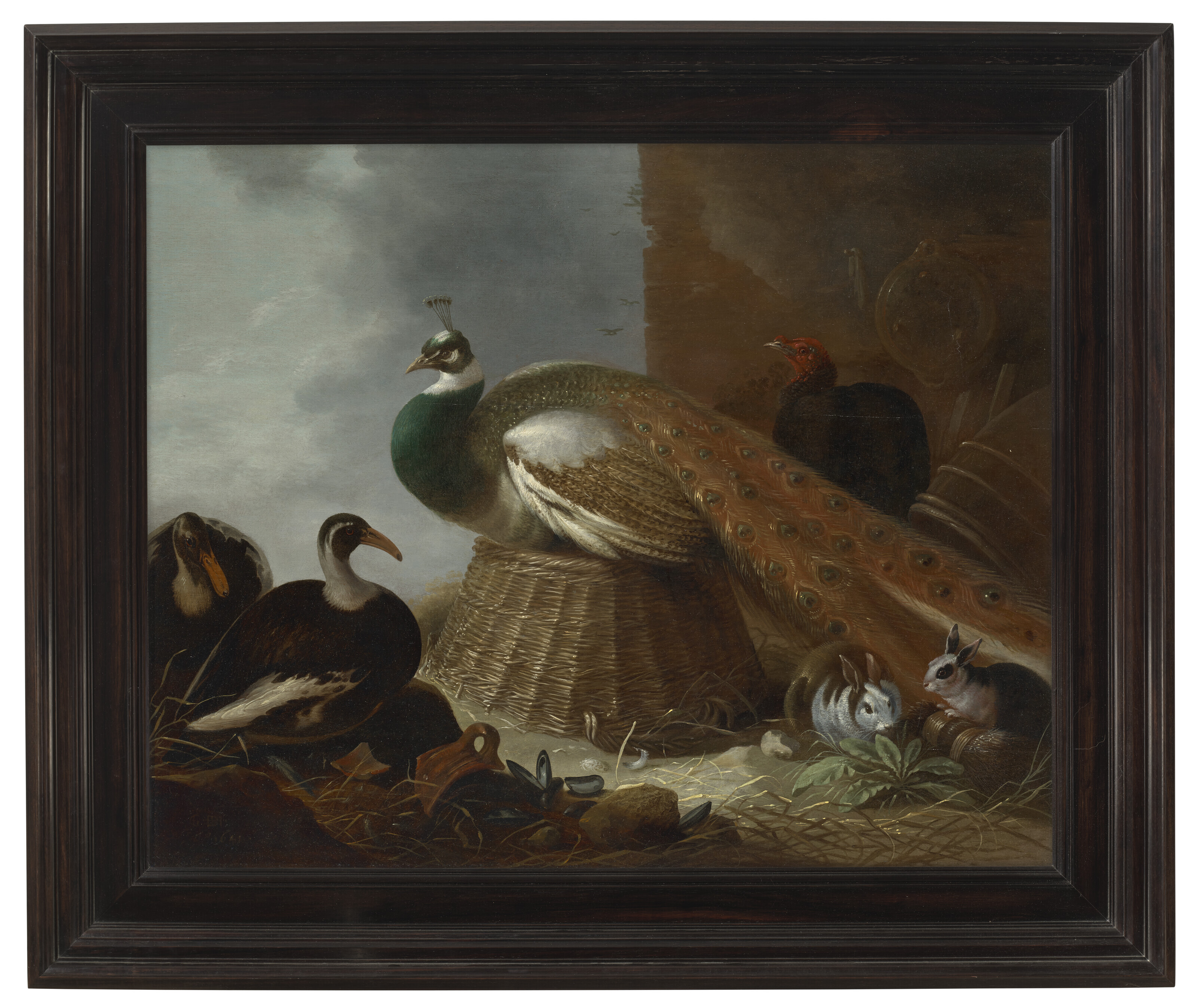 GIJSBERT GILLISZ. DE HONDECOETER (UTRECHT 1604-1653), A peacock, a pair ...