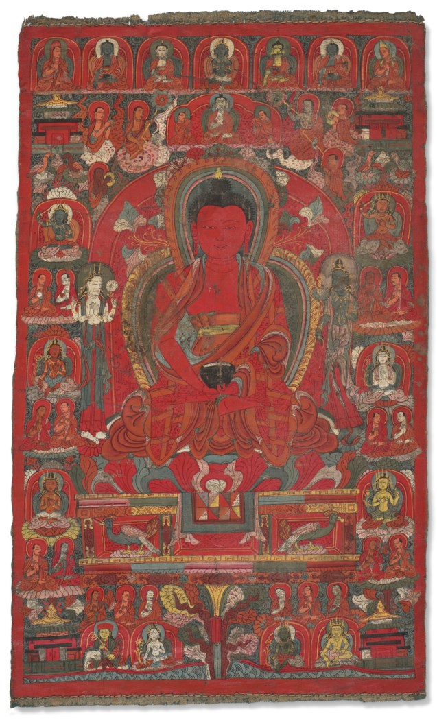 A RARE PAINTING OF AMITABHA IN THE SUKHAVATI, PROBABLY WESTERN TIBET ...