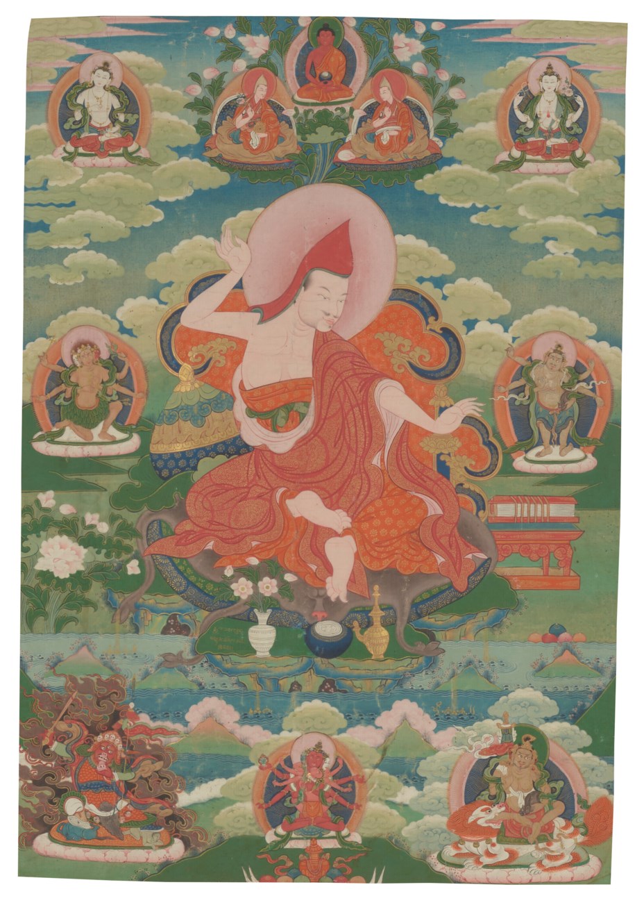 A PAINTING OF ACHARYA DHARMAKIRTI, ONE OF THE SIX ORNAMENTS AND TWO ...