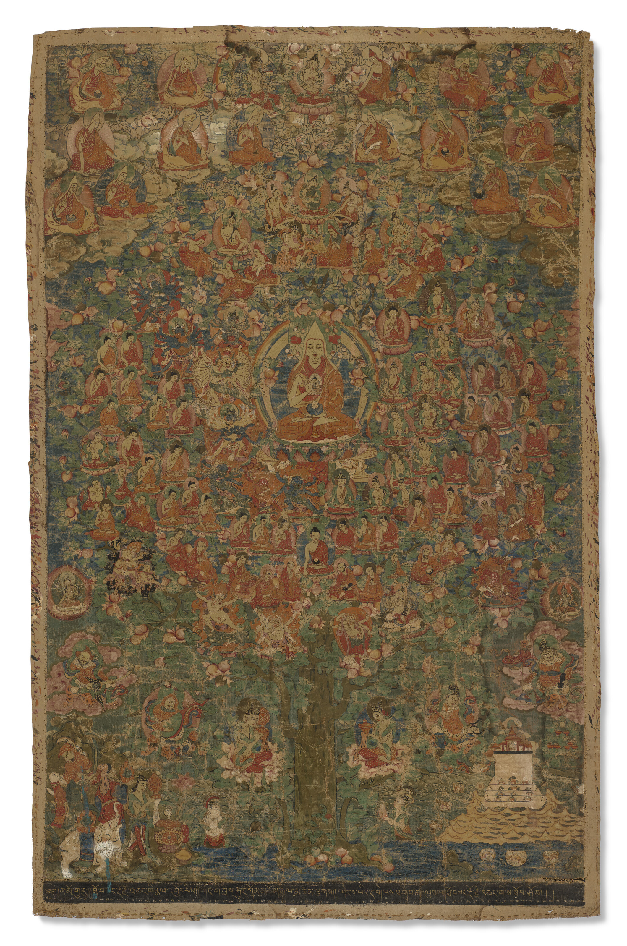 A PAINTING OF ACHARYA DHARMAKIRTI, ONE OF THE SIX ORNAMENTS AND TWO ...