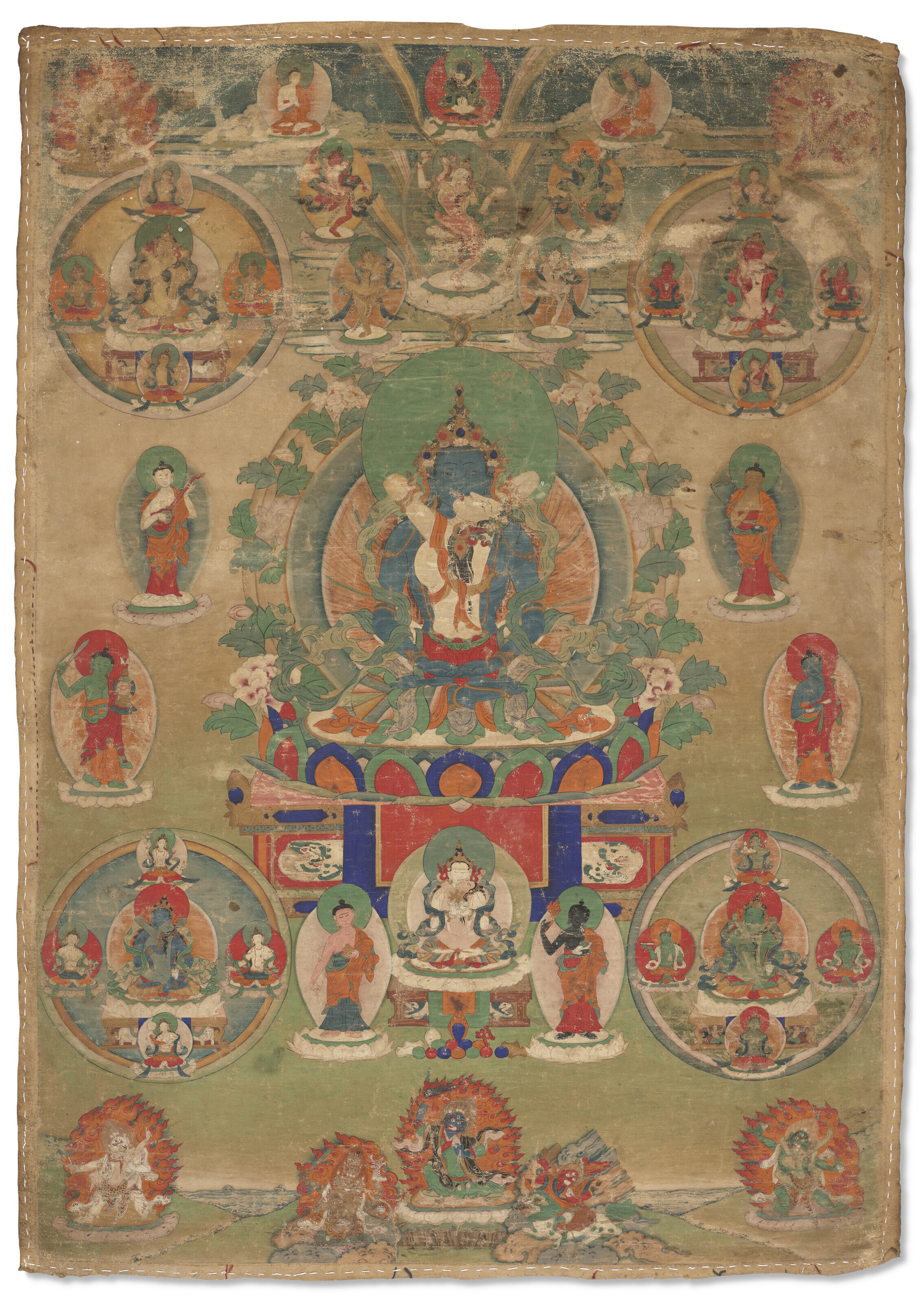 A PAINTING OF ACHARYA DHARMAKIRTI, ONE OF THE SIX ORNAMENTS AND TWO ...