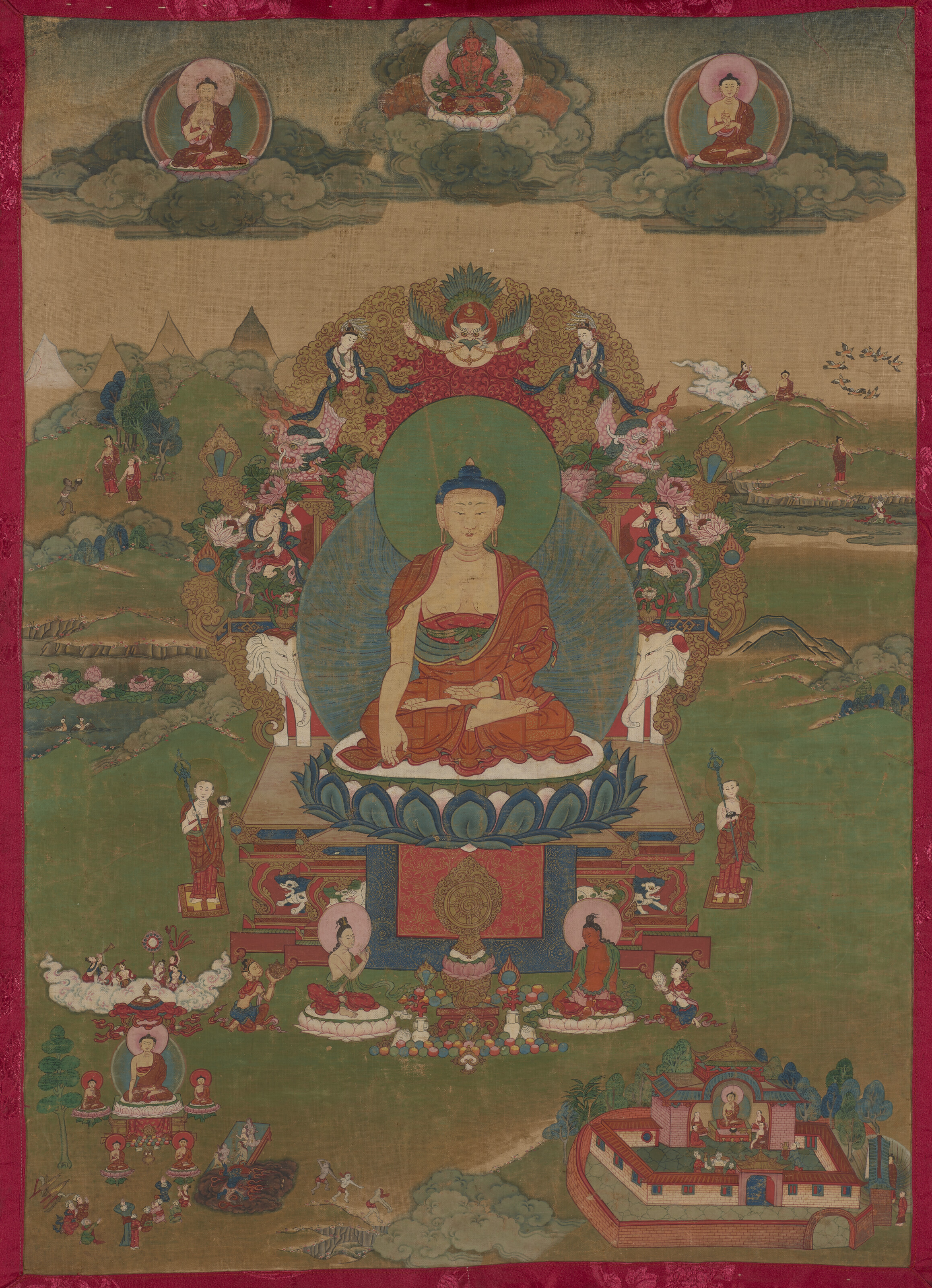 A PAINTING OF ACHARYA DHARMAKIRTI, ONE OF THE SIX ORNAMENTS AND TWO ...