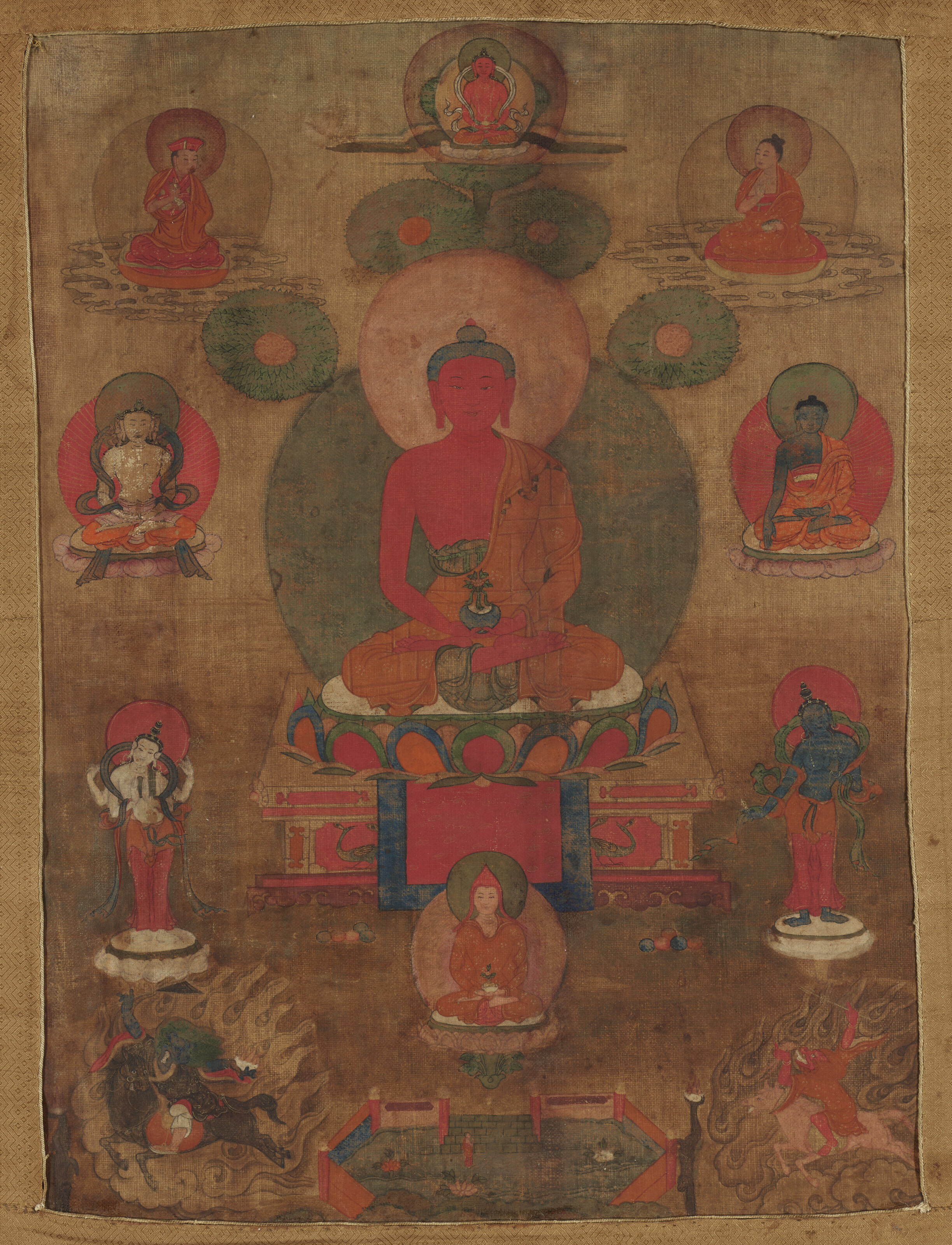A PAINTING OF ACHARYA DHARMAKIRTI, ONE OF THE SIX ORNAMENTS AND TWO ...