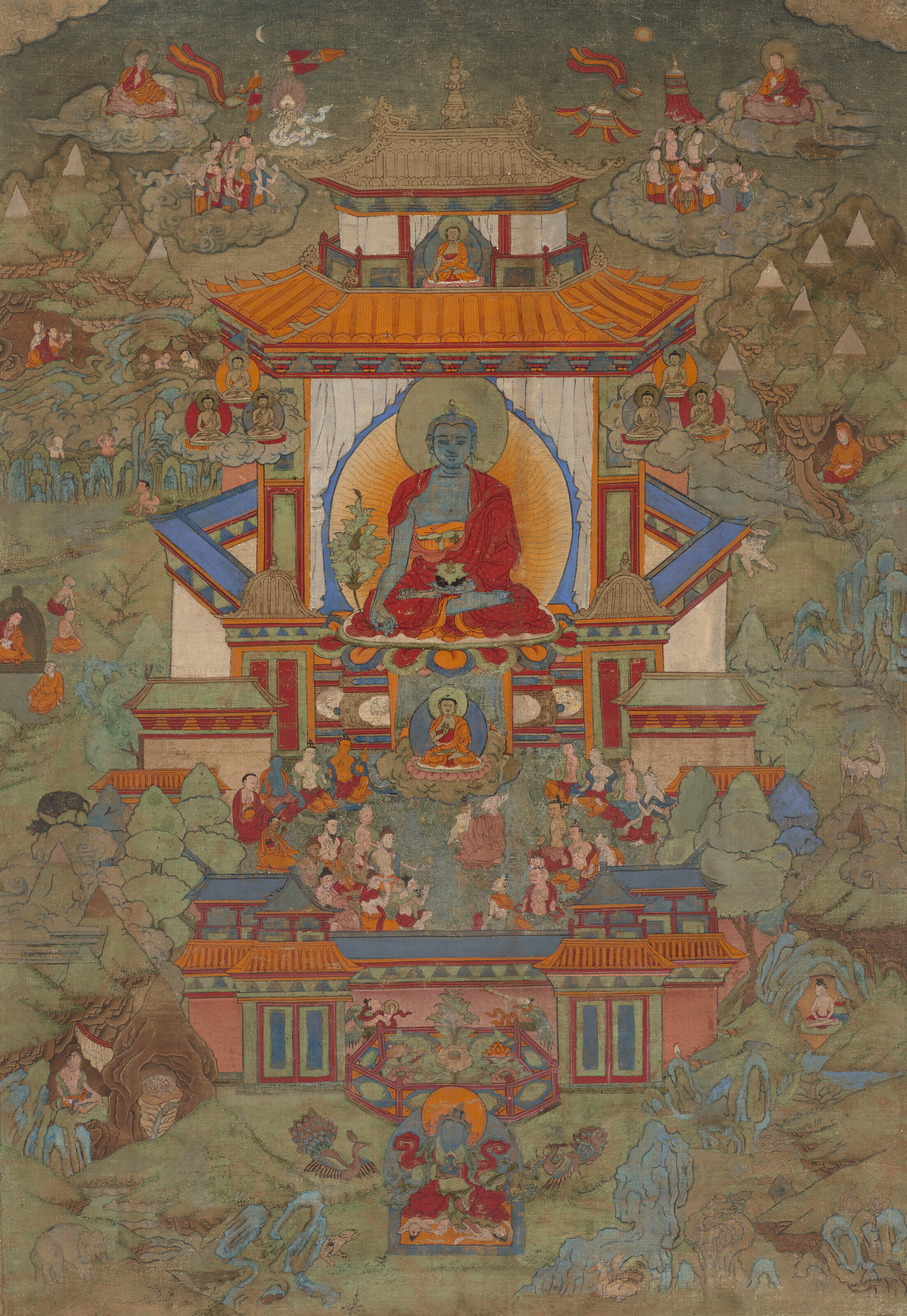 A PAINTING OF ACHARYA DHARMAKIRTI, ONE OF THE SIX ORNAMENTS AND TWO ...