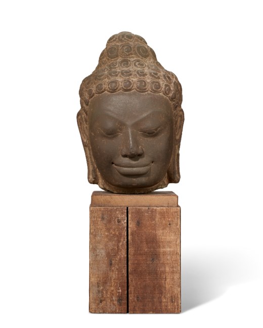 A RARE STONE HEAD OF BUDDHA, THAILAND, MON DVARAVATI STYLE, 8TH-9TH ...