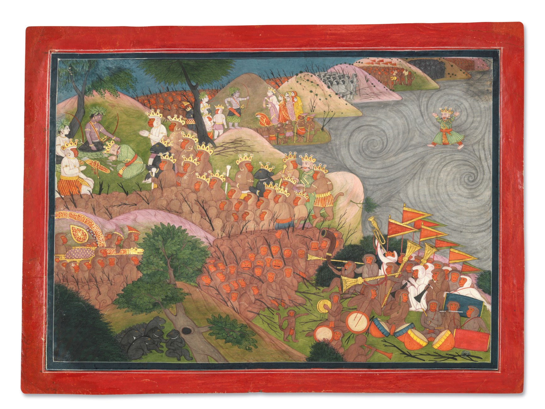 A ILLUSTRATION FROM A RAMAYANA SERIES: RAMA RECEIVES VIBHISHANA FROM ...