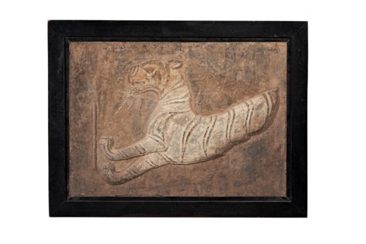A RARE LARGE POTTERY TILE OF A TIGER, HAN DYNASTY (220 BC-AD 220 ...