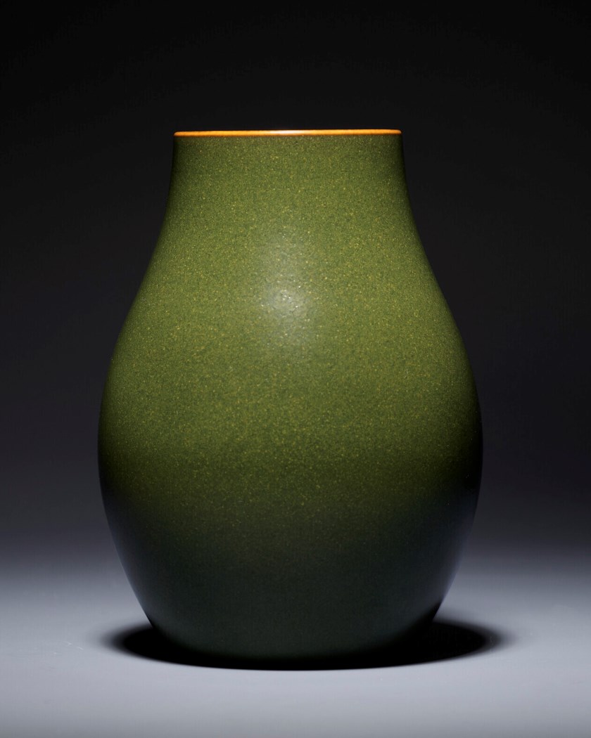 A RARE TEADUST-GLAZED OVIFORM VASE, QIANLONG IMPRESSED SIX-CHARACTER ...