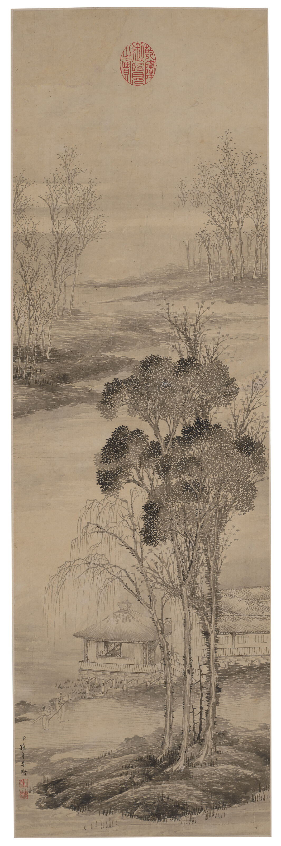 WITH SIGNATURE OF SUN FU (16-17TH CENTURY), Landscape with Studio and ...