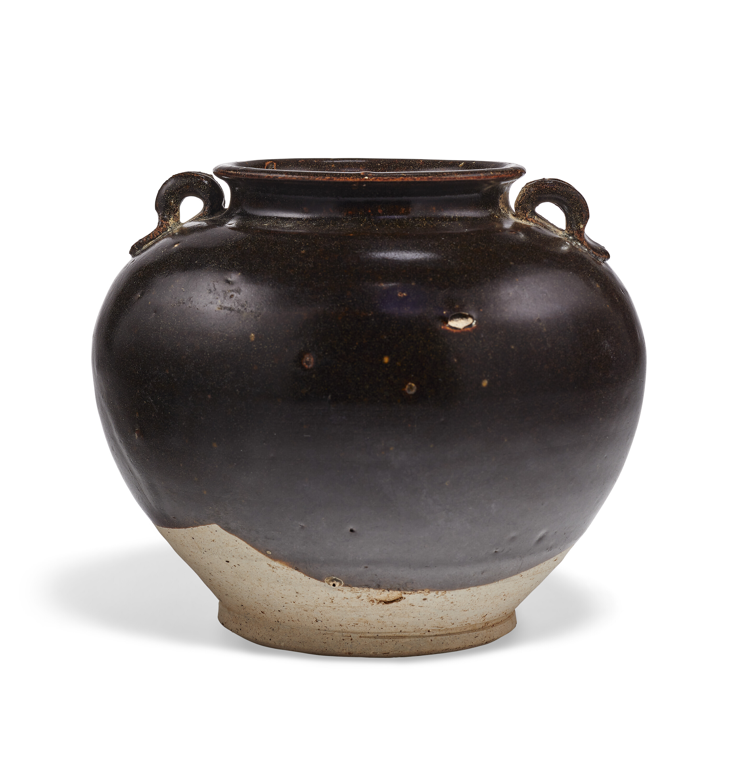 A SMALL BLACKISH-BROWN-GLAZED GLOBULAR JAR, CHINA, TANG DYNASTY (AD 618 ...