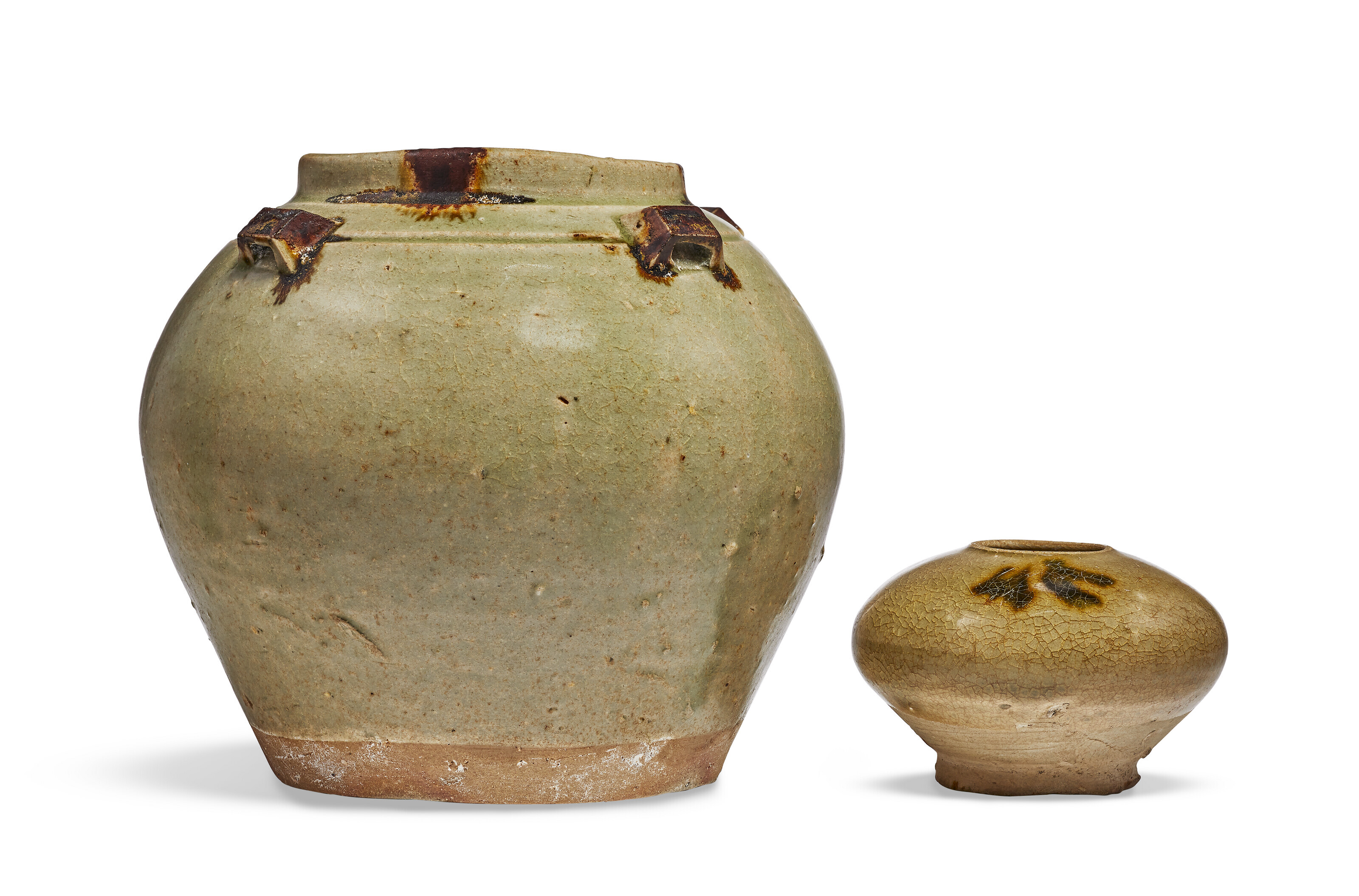 TWO SMALL GREEN-GLAZED JARS, CHINA, JIN-TANG DYNASTY (AD 265-907 ...
