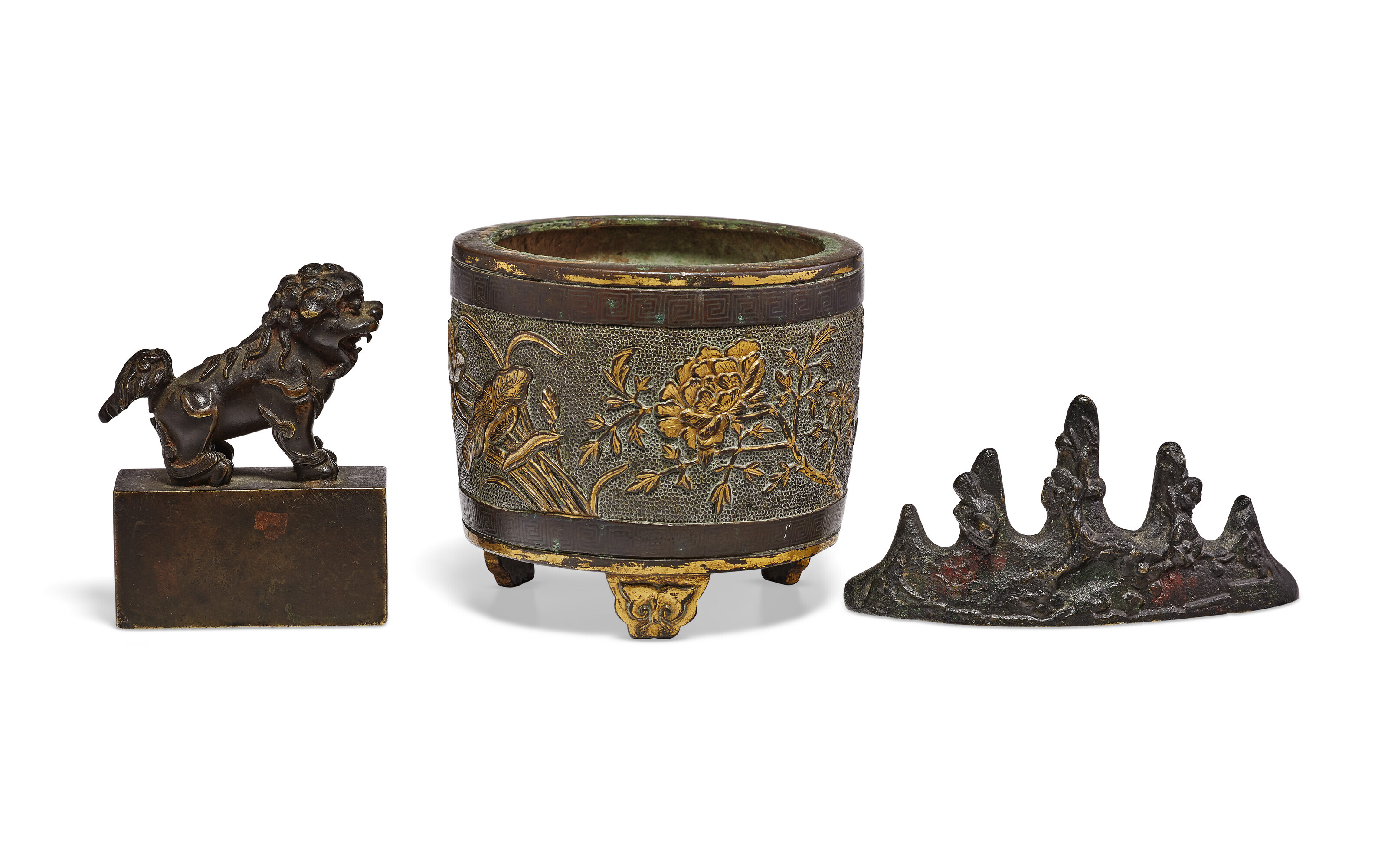 THREE BRONZE SCHOLAR’S OBJECTS, CHINA, QING DYNASTY (1644-1911 ...
