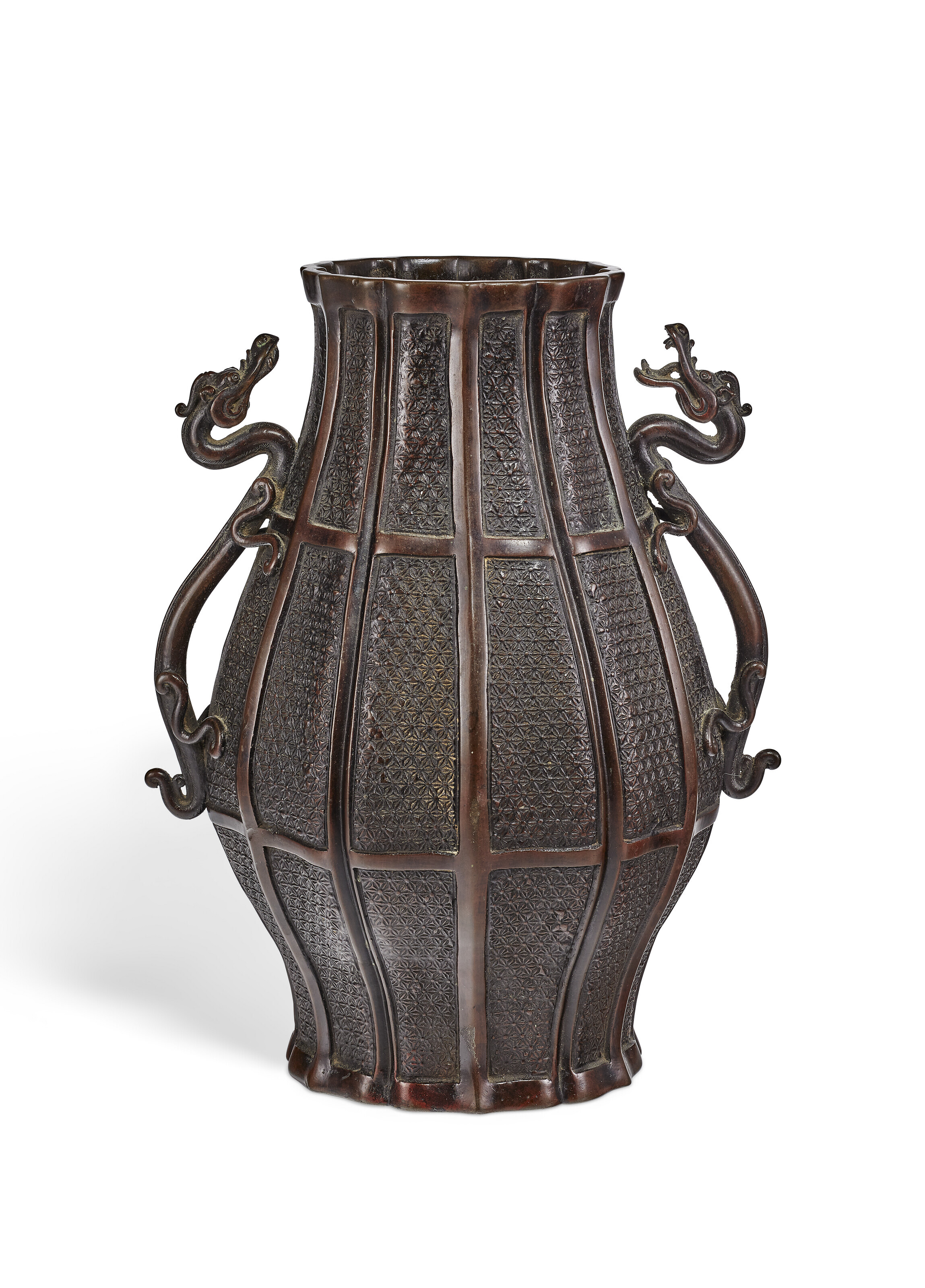 A BRONZE OVOID VASE WITH DRAGON-FORM HANDLES, CHINA, 17TH CENTURY ...