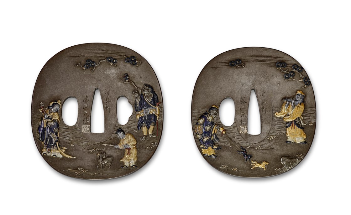 A PAIR OF SHIBUICHI TSUBA, EDO PERIOD (19TH CENTURY), SIGNED SEISHINKEN ...