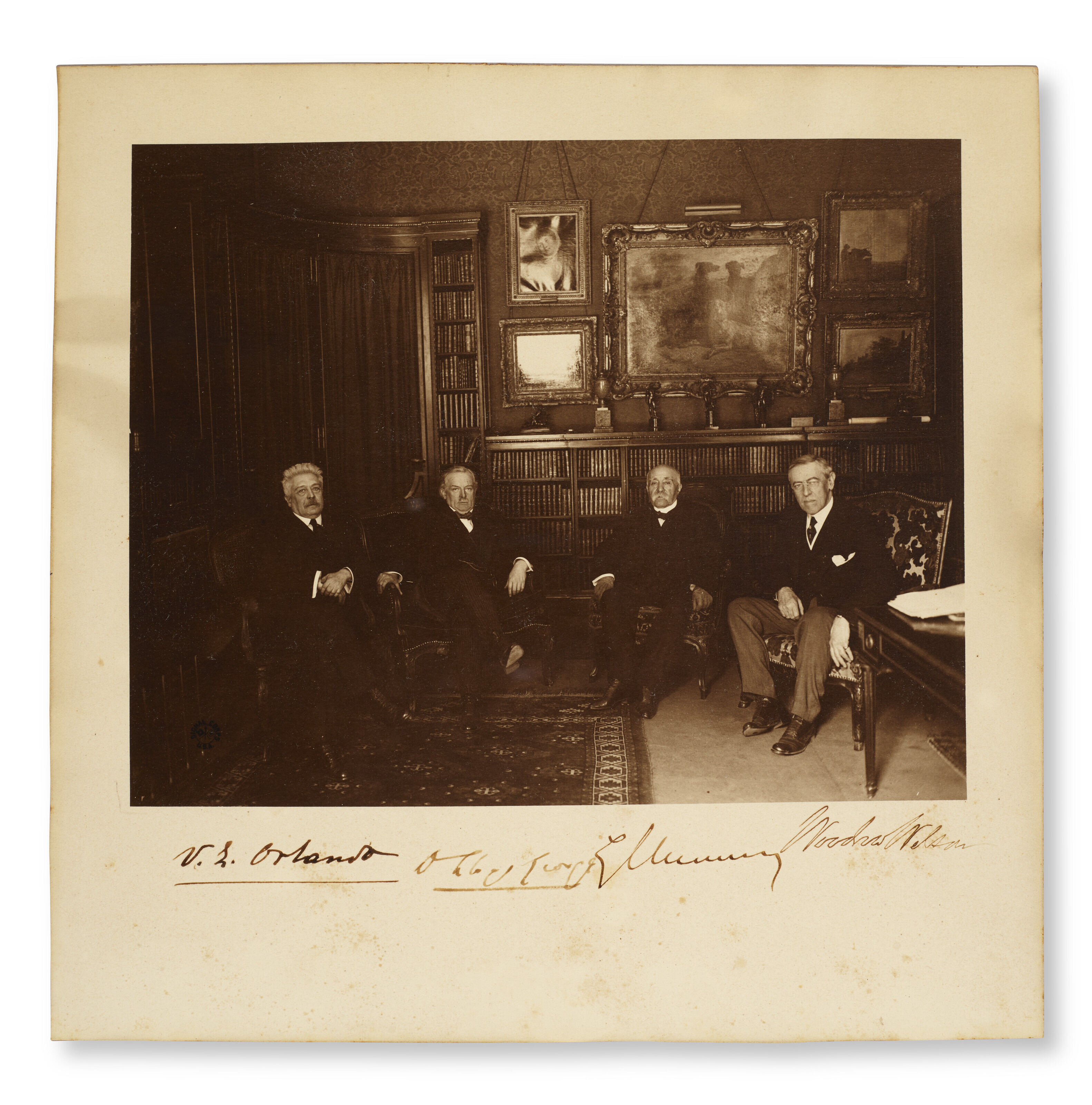 Signed photographs from the Paris Peace Conference, Woodrow Wilson and ...