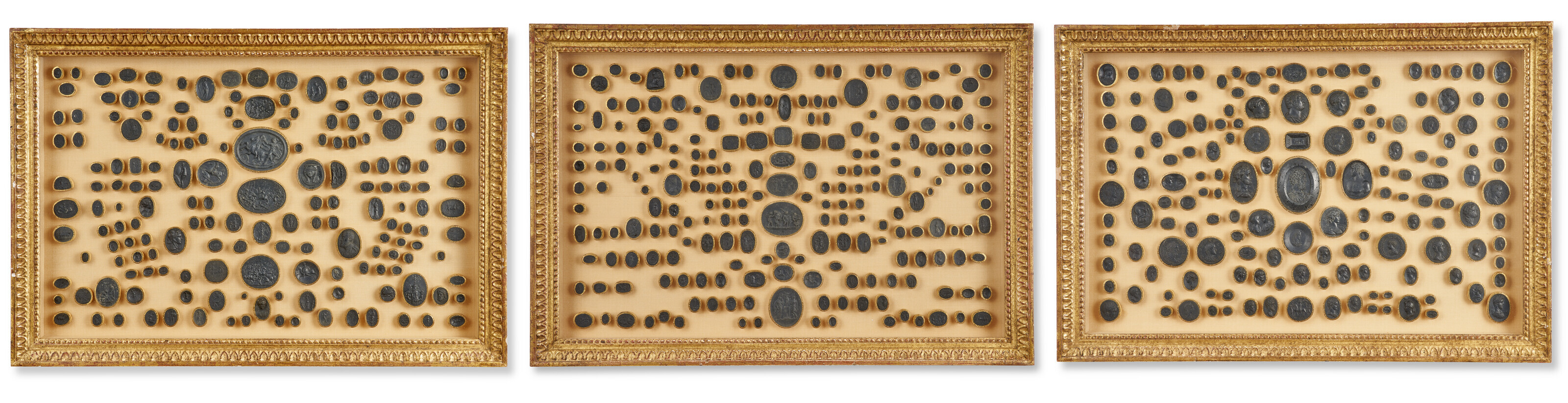 A GROUP OF THREE FRAMED SETS OF INTAGLIO MOLDS, POSSIBLY ITALIAN, LATE ...