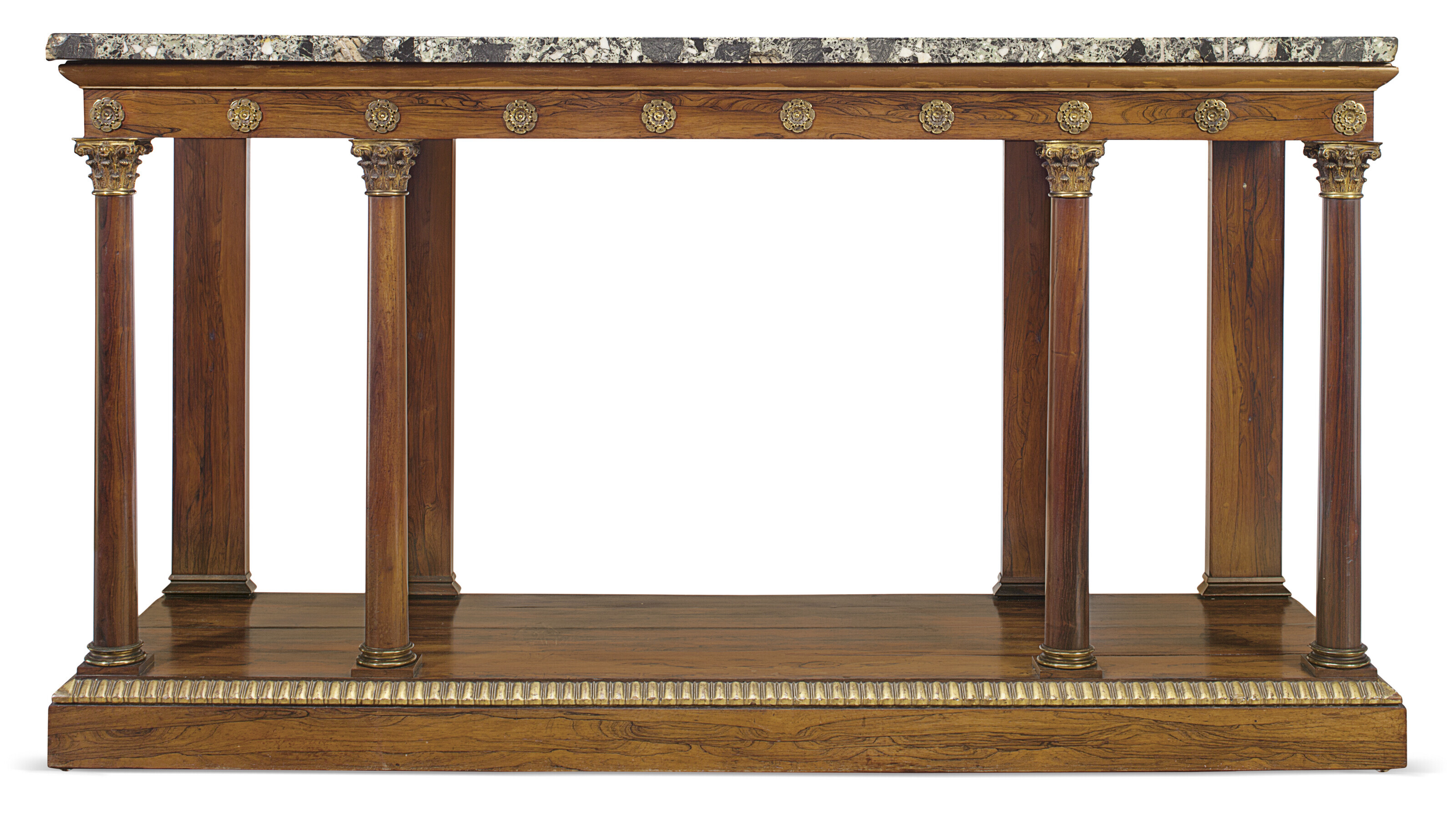 A GEORGE IV GILT BRASS-MOUNTED AND PARCEL-GILT ROSEWOOD SIDE TABLE ...